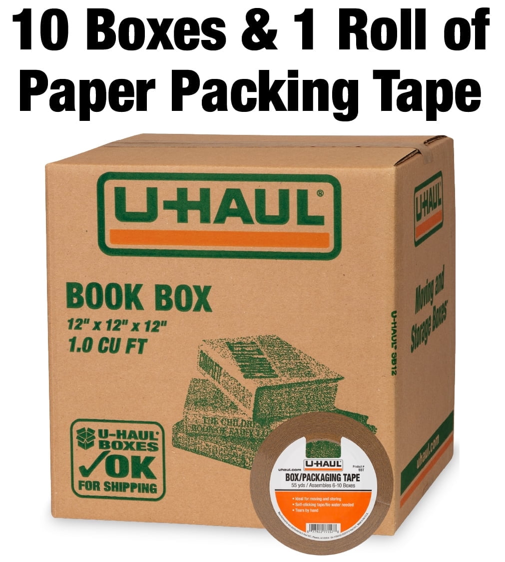U-Haul Moving Book Box Kit, 12" x 12" x 12", 10 Boxes + packing paper ...