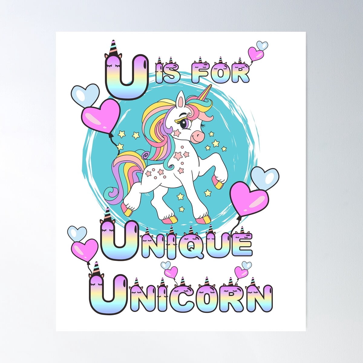 U Is For Unique Unicorn Alphabet Poster Wall Art, Modern Wall Decor For ...