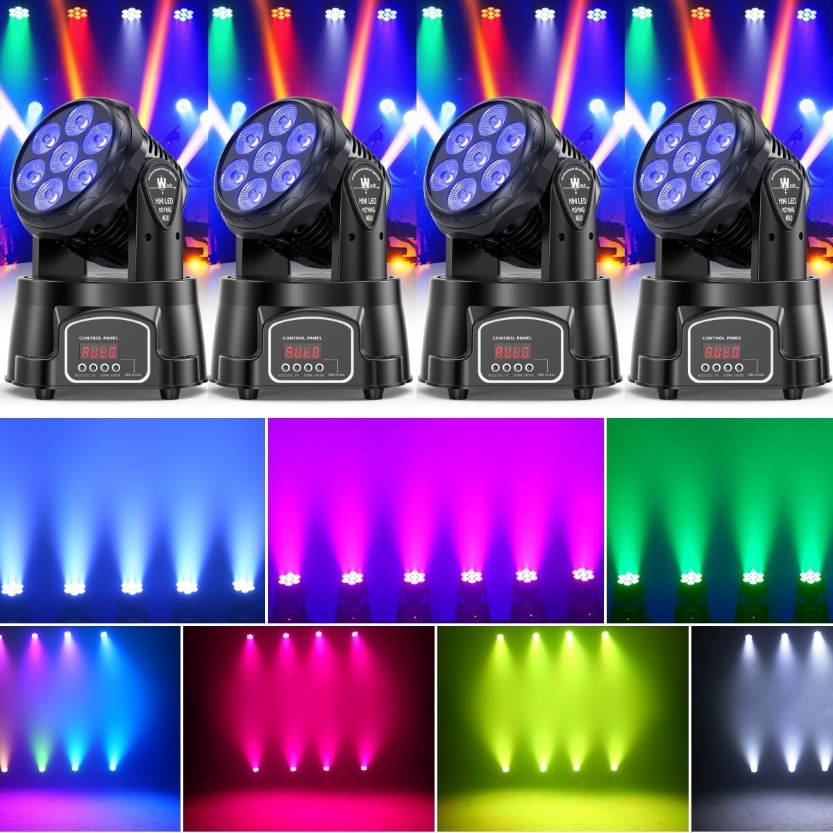 U`KING 105W 7 LED RGBW Moving Head Light Wash DJ Spot DMX Party Disco ...