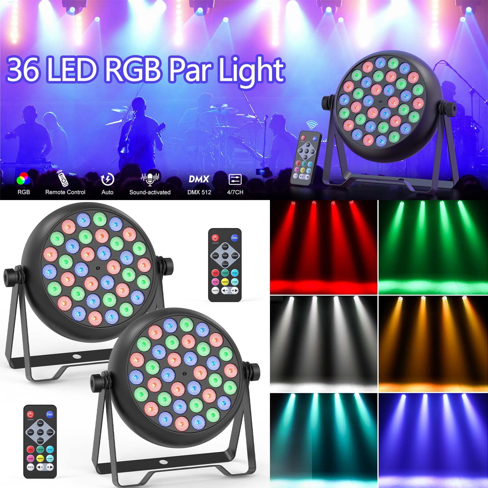 U`KING LED Par Can Light 36 RGB with Sound/DMX Control & Remote for ...