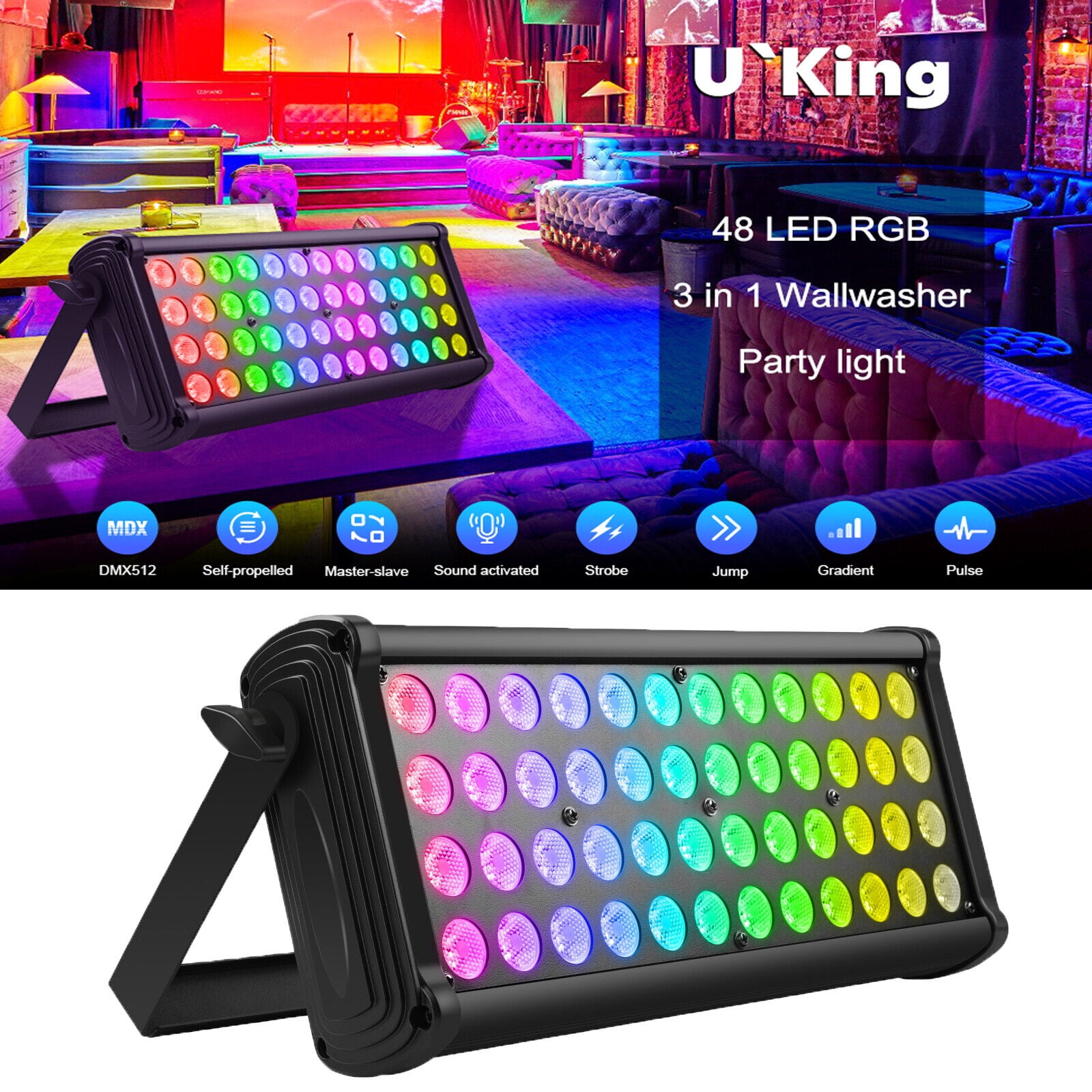 U`King Wall Wash Bar RGB 48 LED Stage Light Night Club Disco DJ Party ...