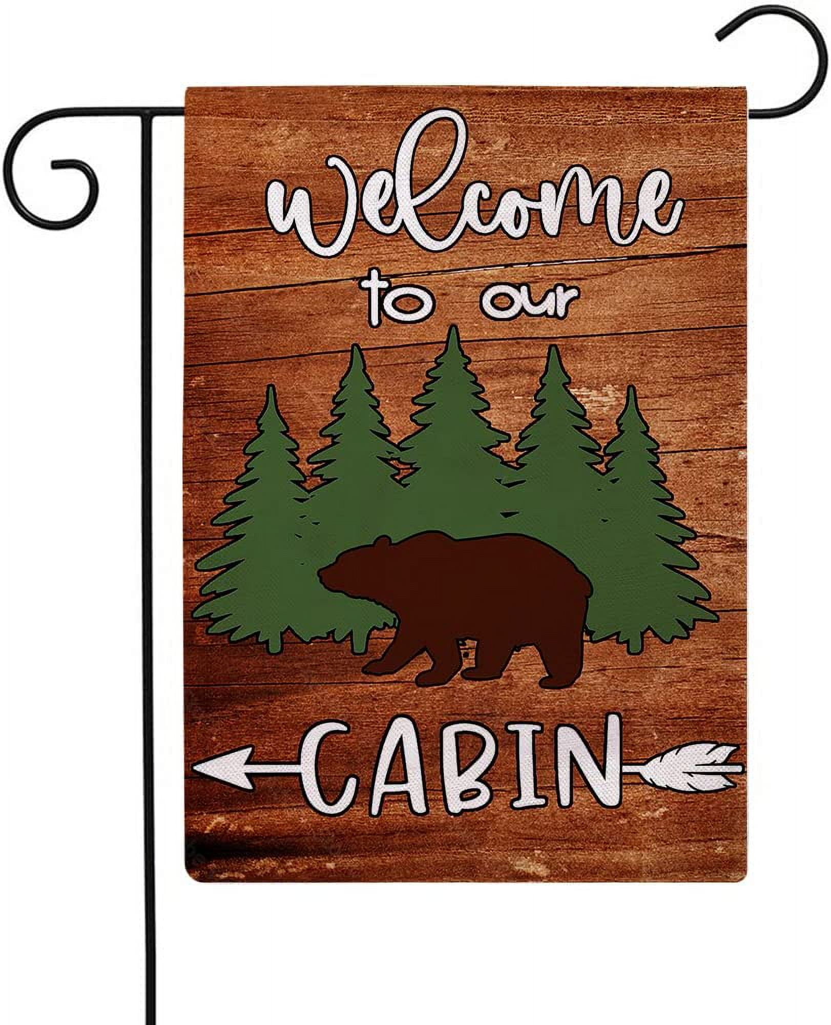 U-LOVE Bear Cabin Garden Flag Welcome to Our Sign Double Sided ...