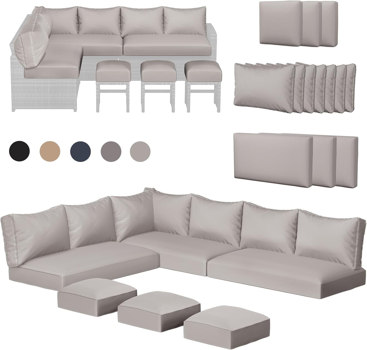 U-MAX Outdoor Cushions, 4 inch Memory Foam Patio Replacement for ...