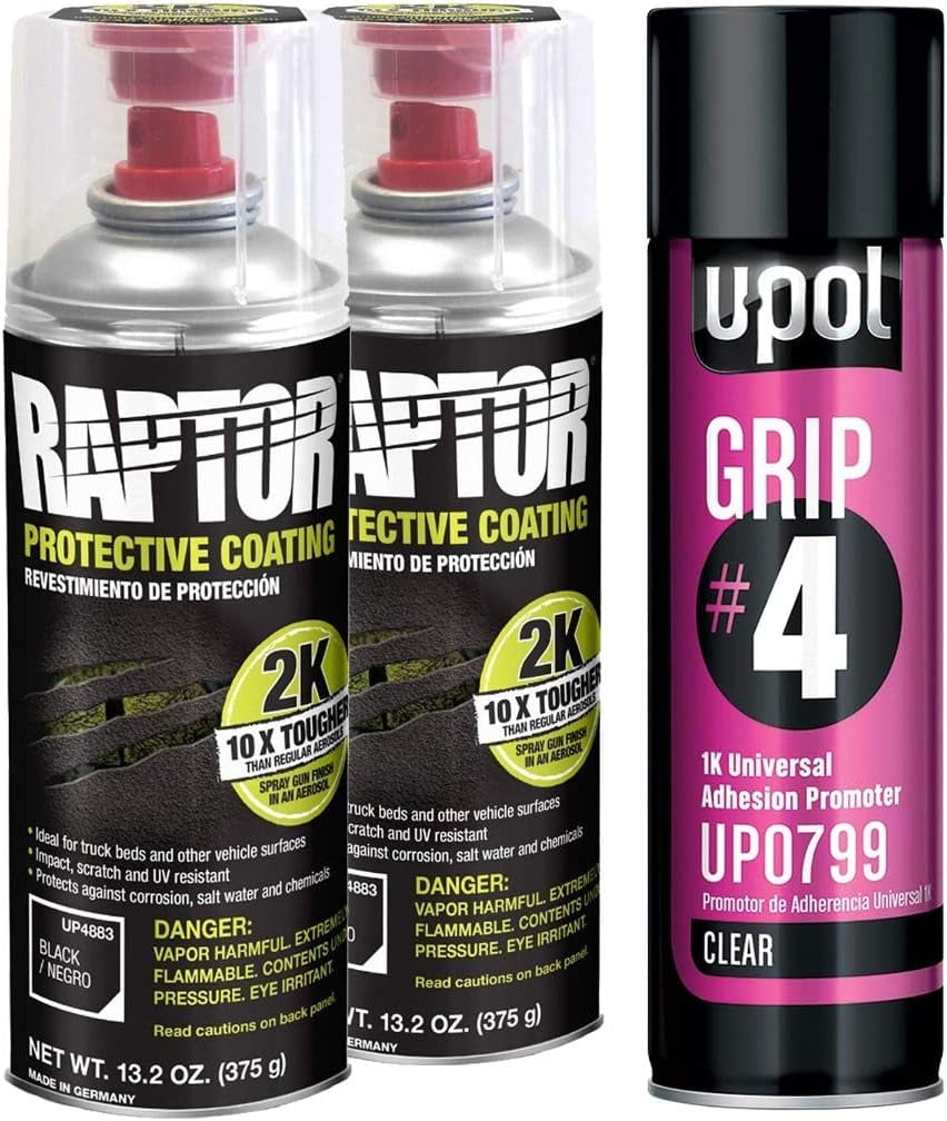 U-POL Raptor 2K Black Spray-On Truck Bedliner Aerosol, 2-Pack | Grip #4 ...