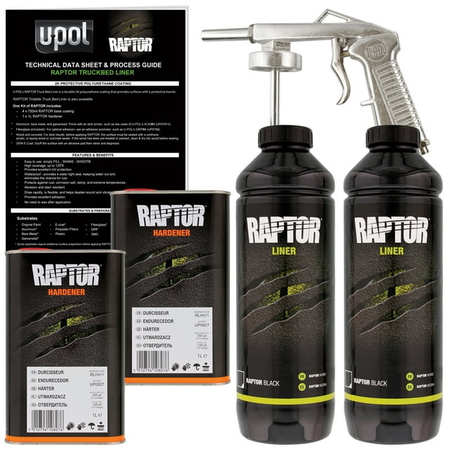 U-POL Raptor Black Urethane Spray-On Truck Bed Liner Spray Gun, 2 ...