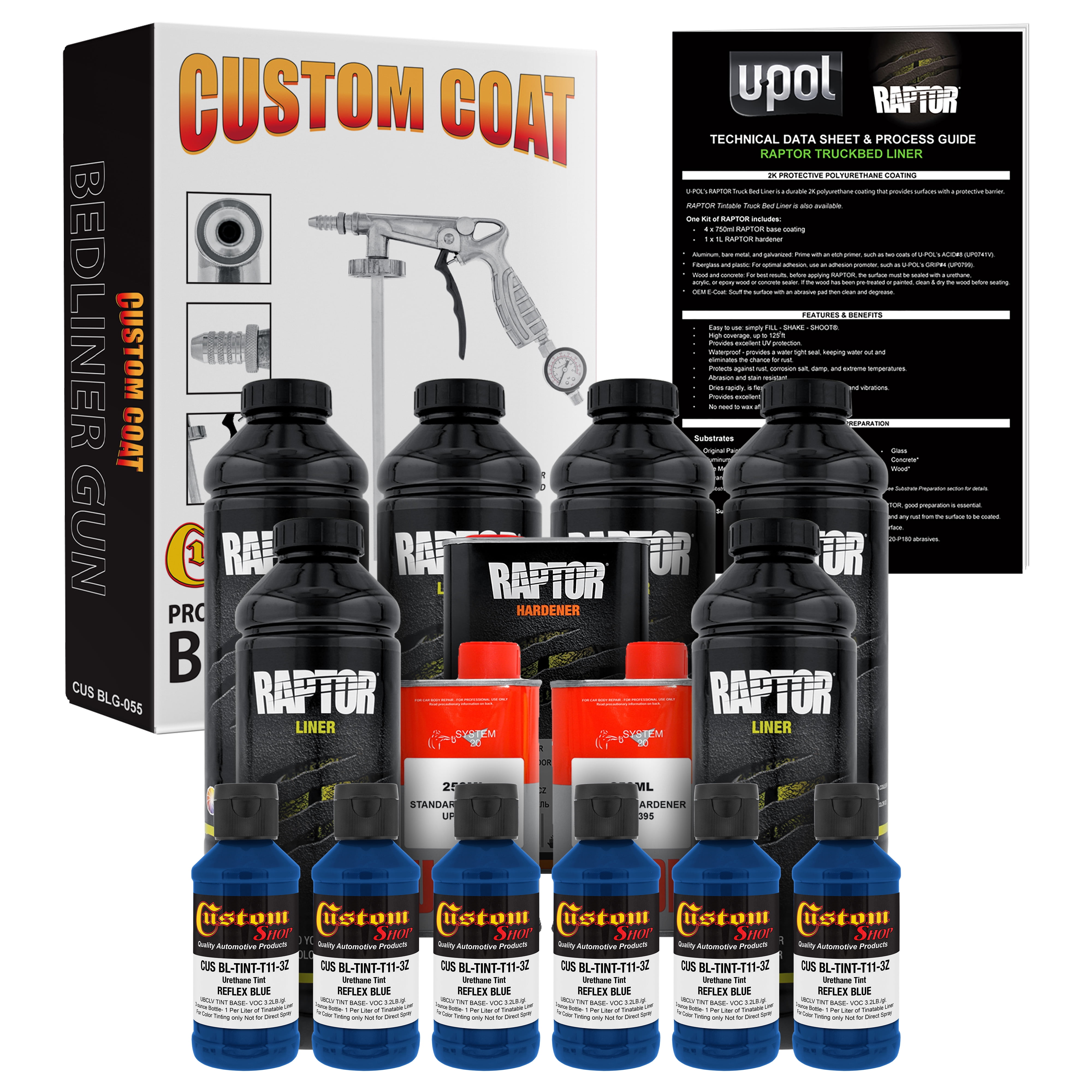 U-POL Raptor Reflex Blue Urethane Spray-On Truck Bed Liner Kit w/ FREE ...