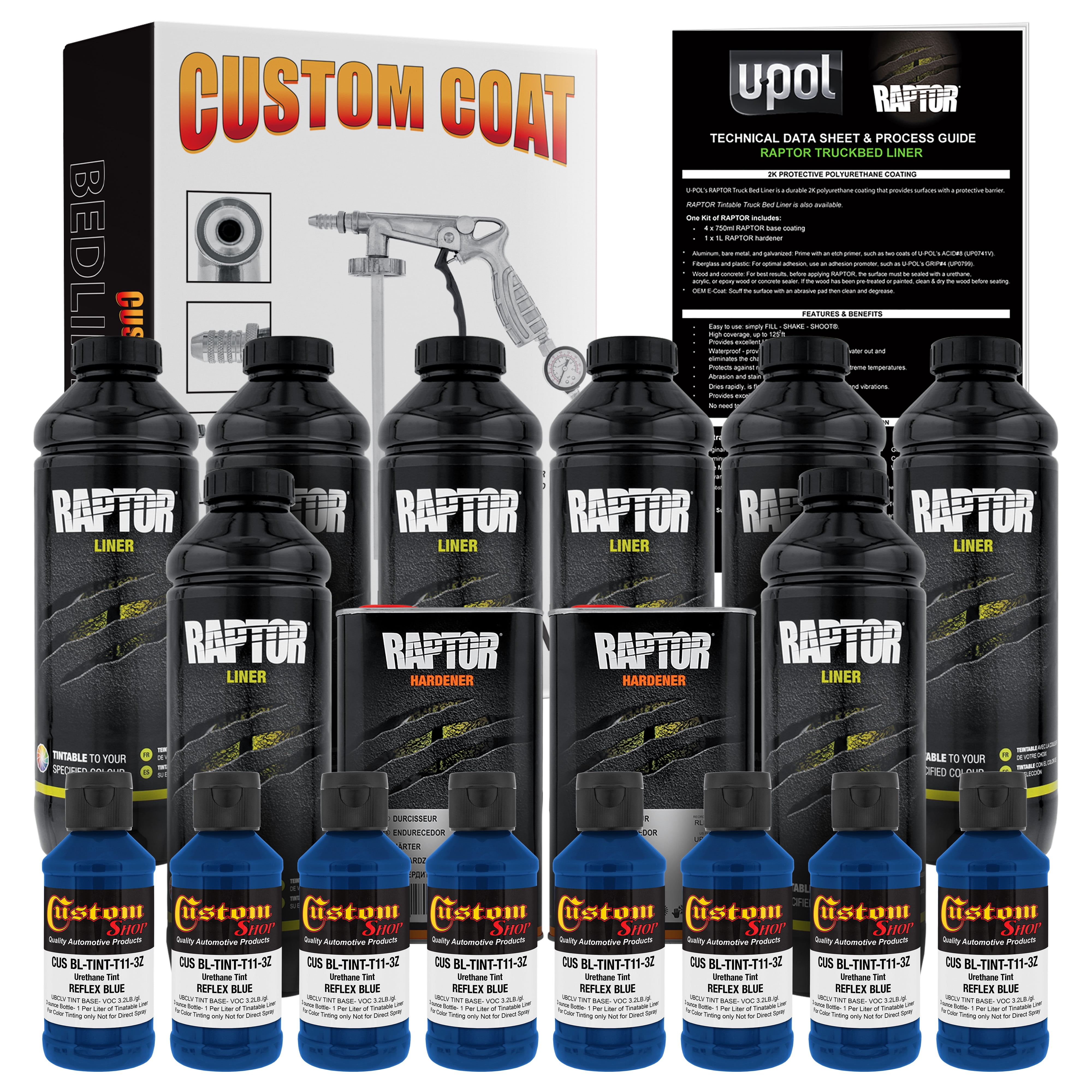 U-POL Raptor Reflex Blue Urethane Spray-On Truck Bed Liner Kit w/ FREE ...