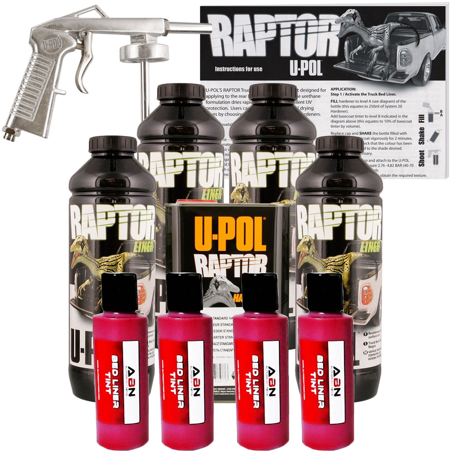U-POL Raptor Tintable Blood Red Truck Bed Liner Coating w/ Hardener ...