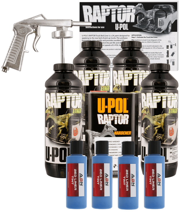 U-POL Raptor Tintable Reflex Blue Bed Liner Kit w/ Spray Gun, 4L Upol ...