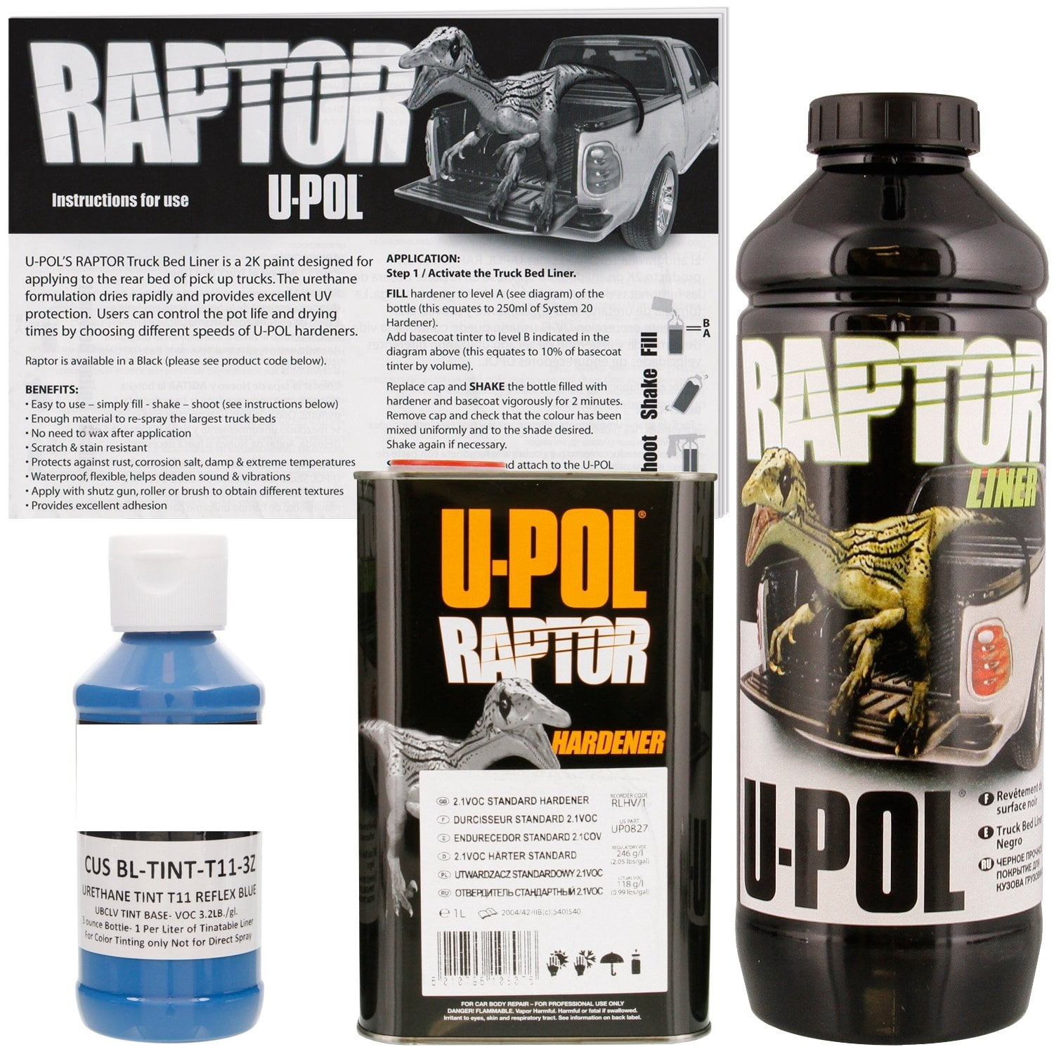 U-POL Raptor Tintable Reflex Blue Bed Liner & Texture Coating, 1L ...