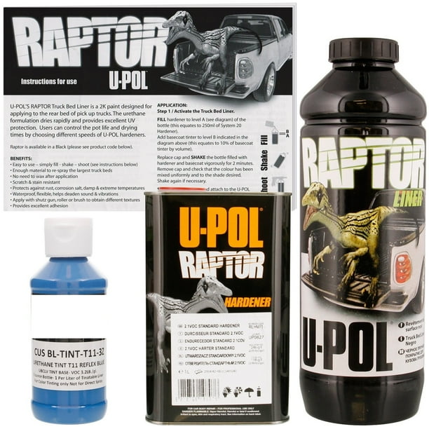 U-POL Raptor Tintable Reflex Blue Bed Liner & Texture Coating, 1 Liter ...
