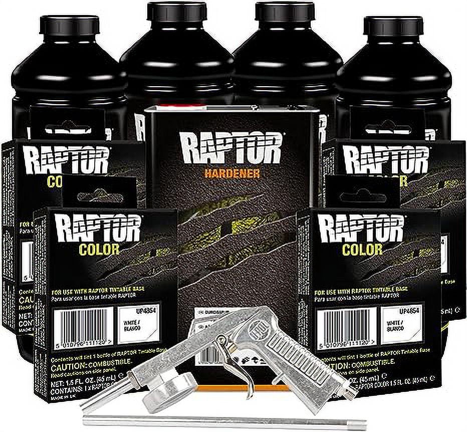 U-POL Raptor Tintable Truck Bed Liner Kit w/Spray Gun 4 Liters, 4 Tint ...