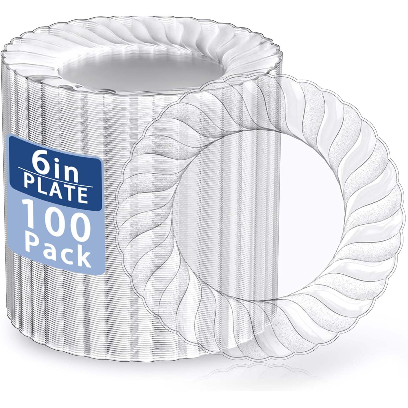 U-QE 100 Pieces Clear DHF10 Plastic Plates-6 Inch Plastic Disposable ...