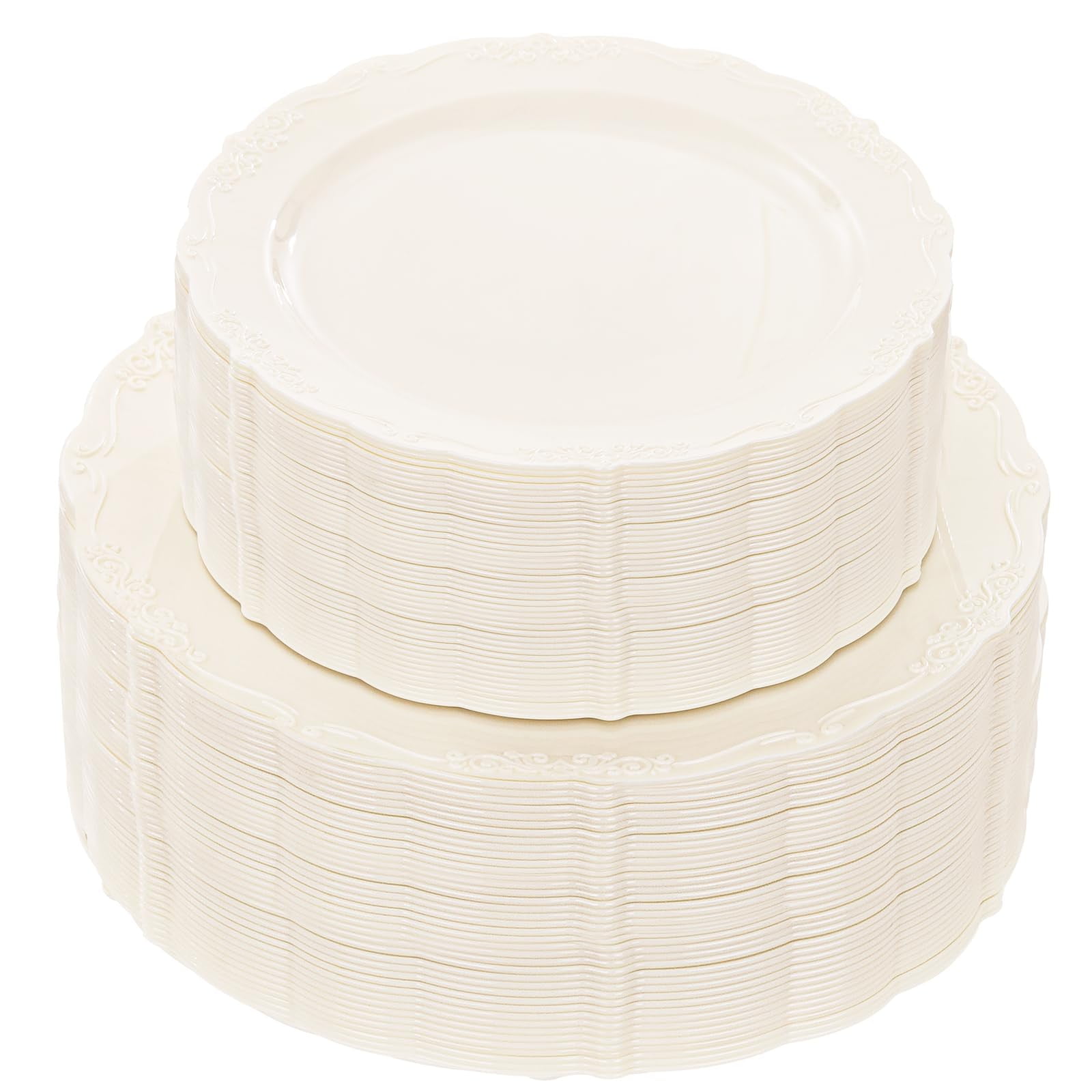 U-QE 100 Pieces Ivory BDF32 Plastic Plates for Party - Ivory Disposable ...