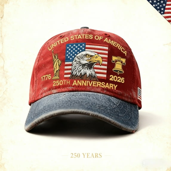 U.S. 250th Anniversary Patriotic Hat, Adjustable Vintage Washed ...