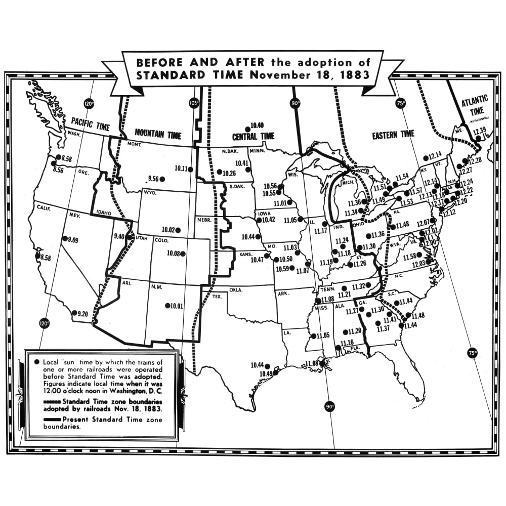 U.S.A. Time Zones Map 1883. Nan 1883 Map Of The United States Showing ...