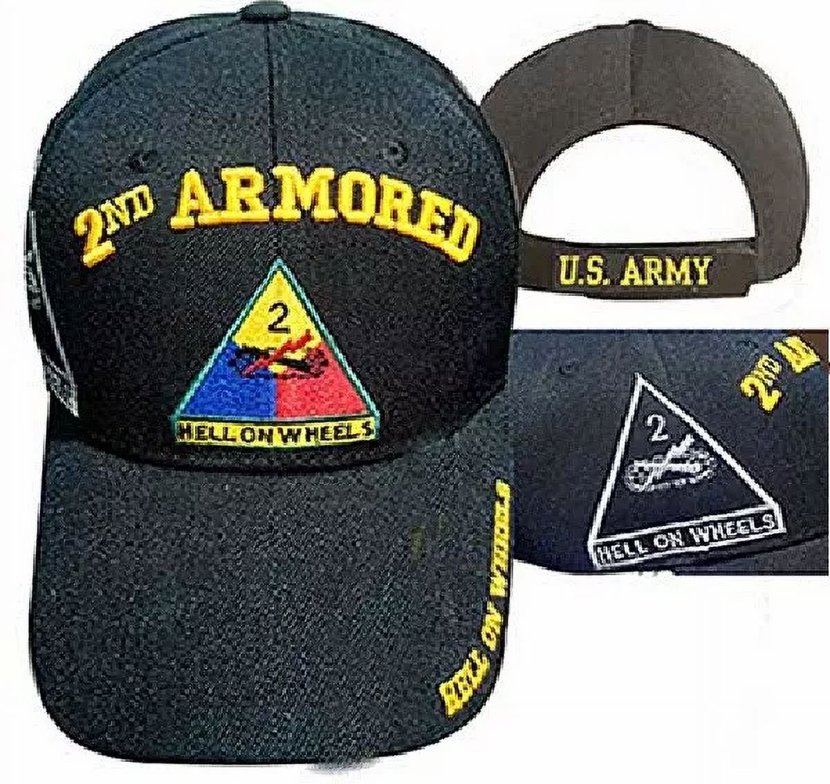 U.S. ARMY 2ND ARMORED DIVISION Hell on Wheels INSIGNIA Shadow Black Cap ...