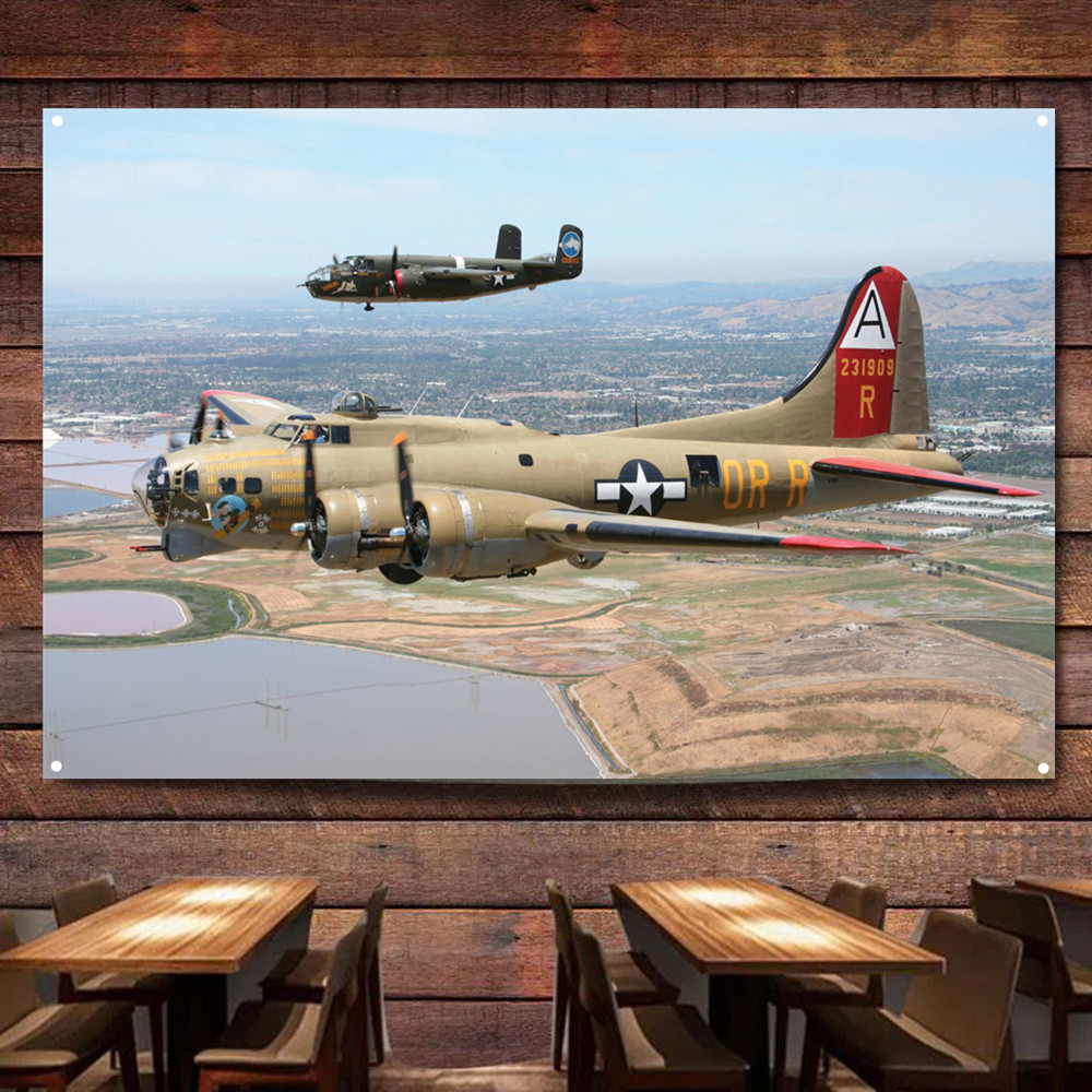 U.S. Air Force B-17 Flying Fortress heavy bomber Flag Banner Wall Chart ...