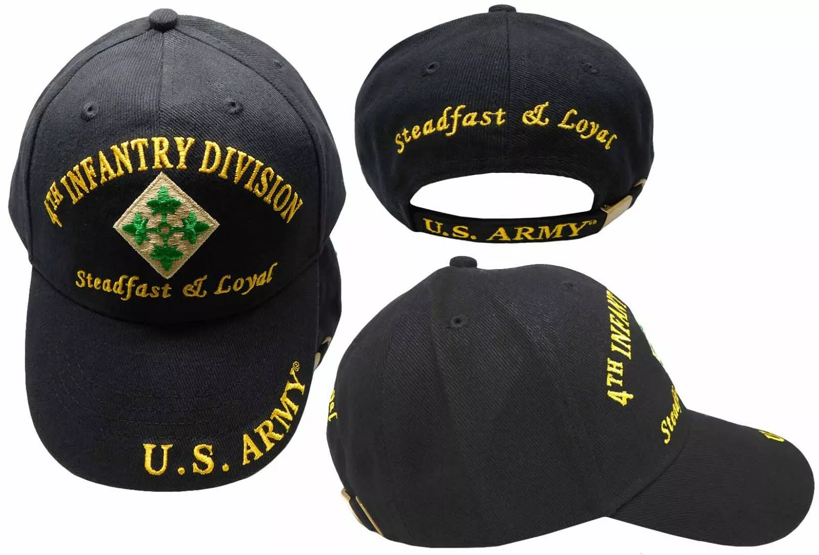 U.S. Army 4th Fourth Infantry Division Yellow Letters Black Embroidered ...