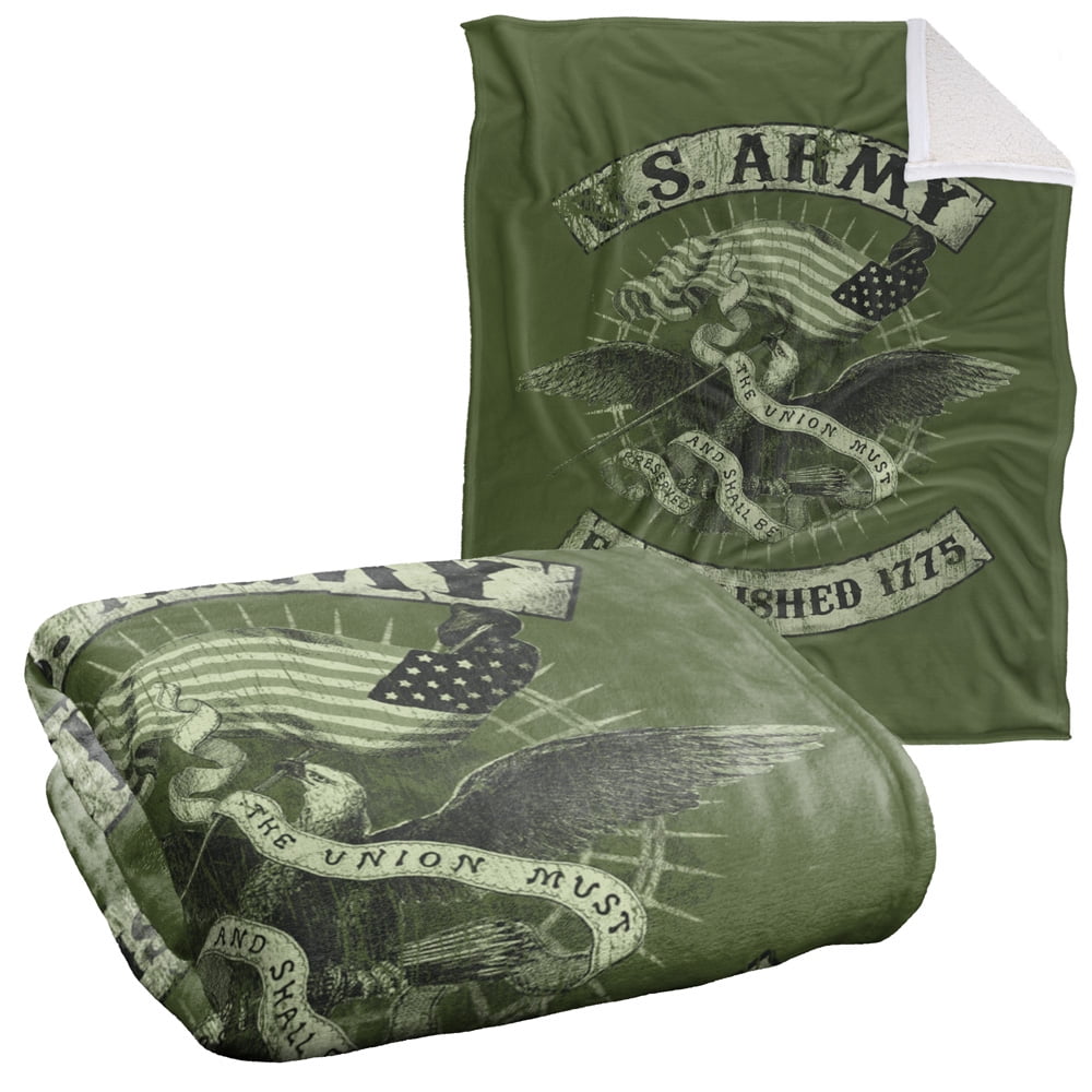 U.S. Army Blanket, 50"x60" Union Eagle, Silky Touch Sherpa Back Super ...