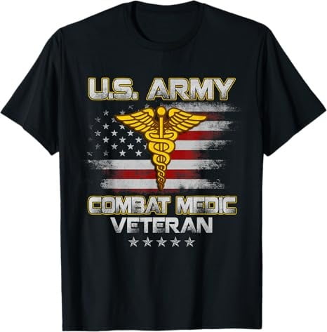 U.S Army Combat Medic Veteran Flag Vintage Medical Military T-Shirt ...