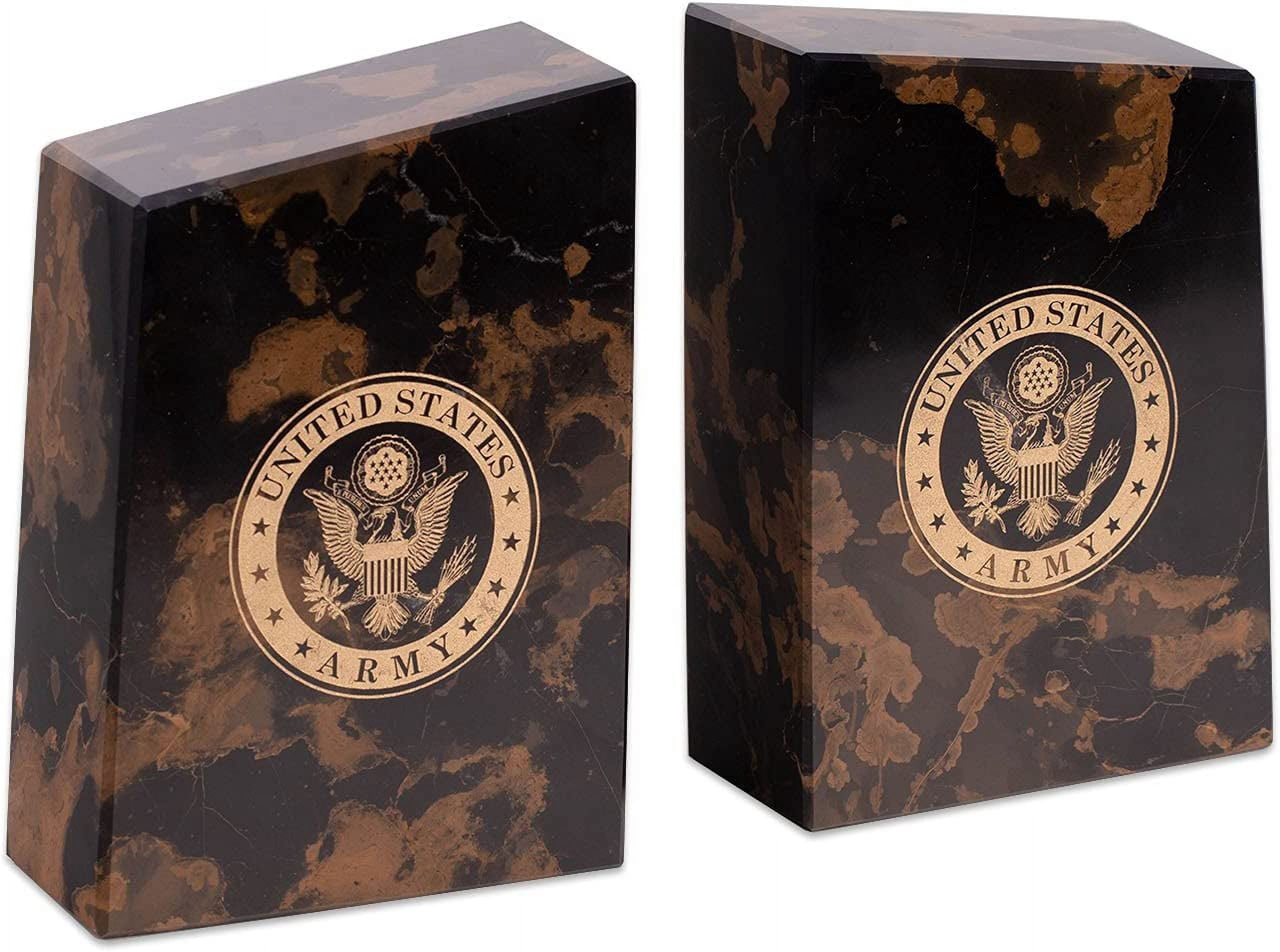 U.S Army Genuine Marble Tiger Eye Brown Marble Bookends, Hefty Weight ...