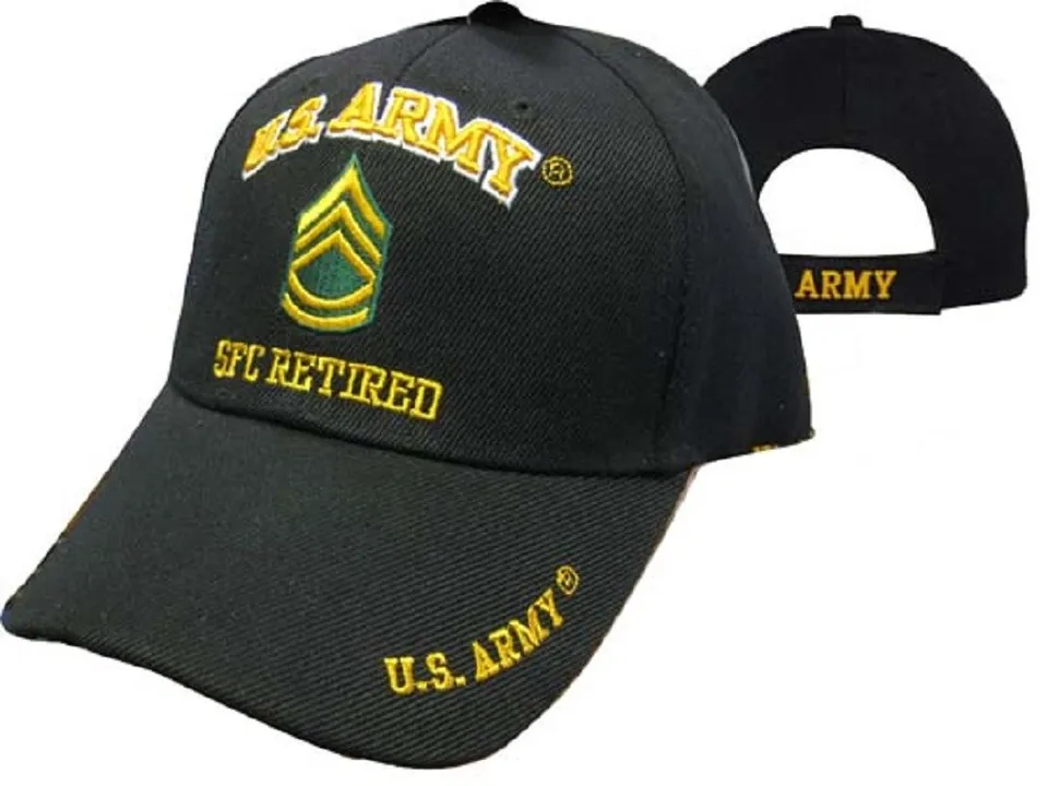 U.S. Army SFC Retired Military Black Embroidered Cap Hat LICENSED ...