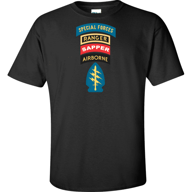 U.S. Army Special Forces with Ranger Sapper and Airborn Tabs T-shirt ...