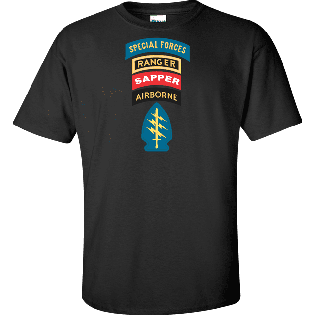 U.S. Army Special Forces with Ranger Sapper and Airborn Tabs T-shirt ...
