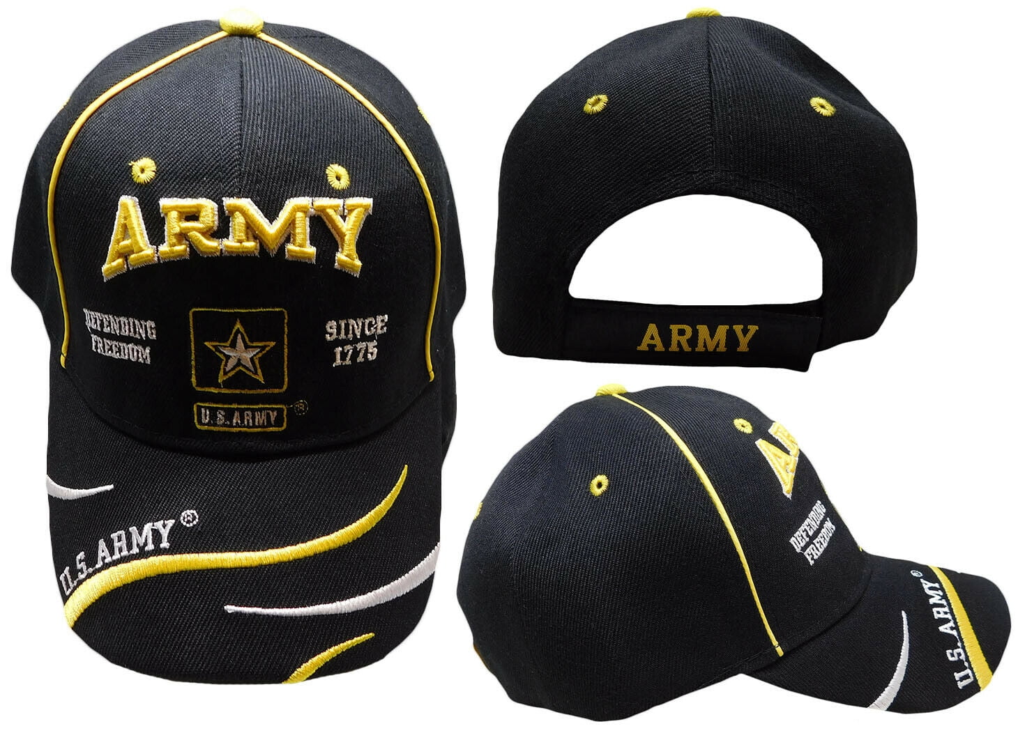 U.S. Army Star Defend Freedom Swirl Black Embroidered Cap Hat LICENSED ...