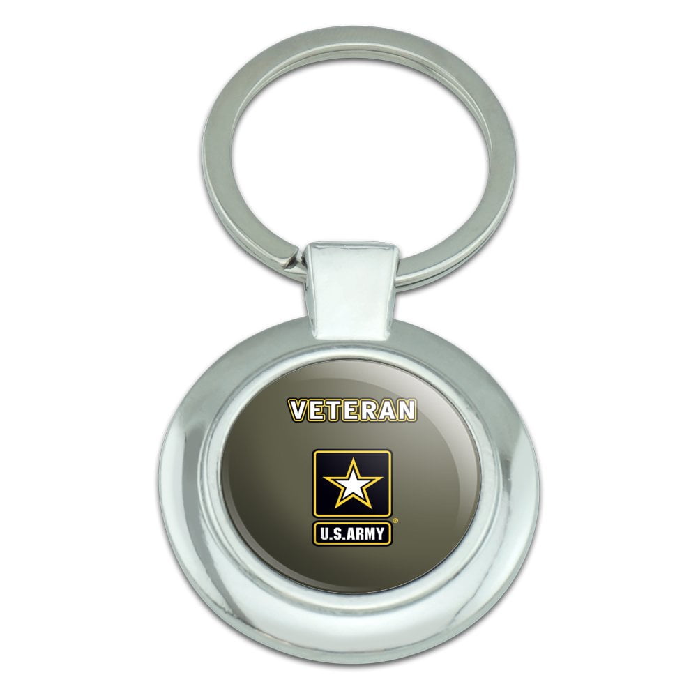 U.S. Army Veteran Logo Keychain Classy Round Chrome Plated Metal ...