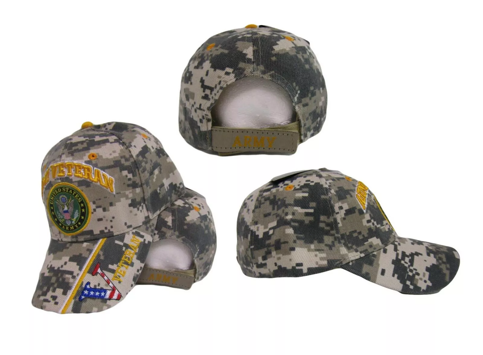 U.S. Army Veteran Vet Emblem USA Flag "V" ACU Digital Camo Cap Hat ...