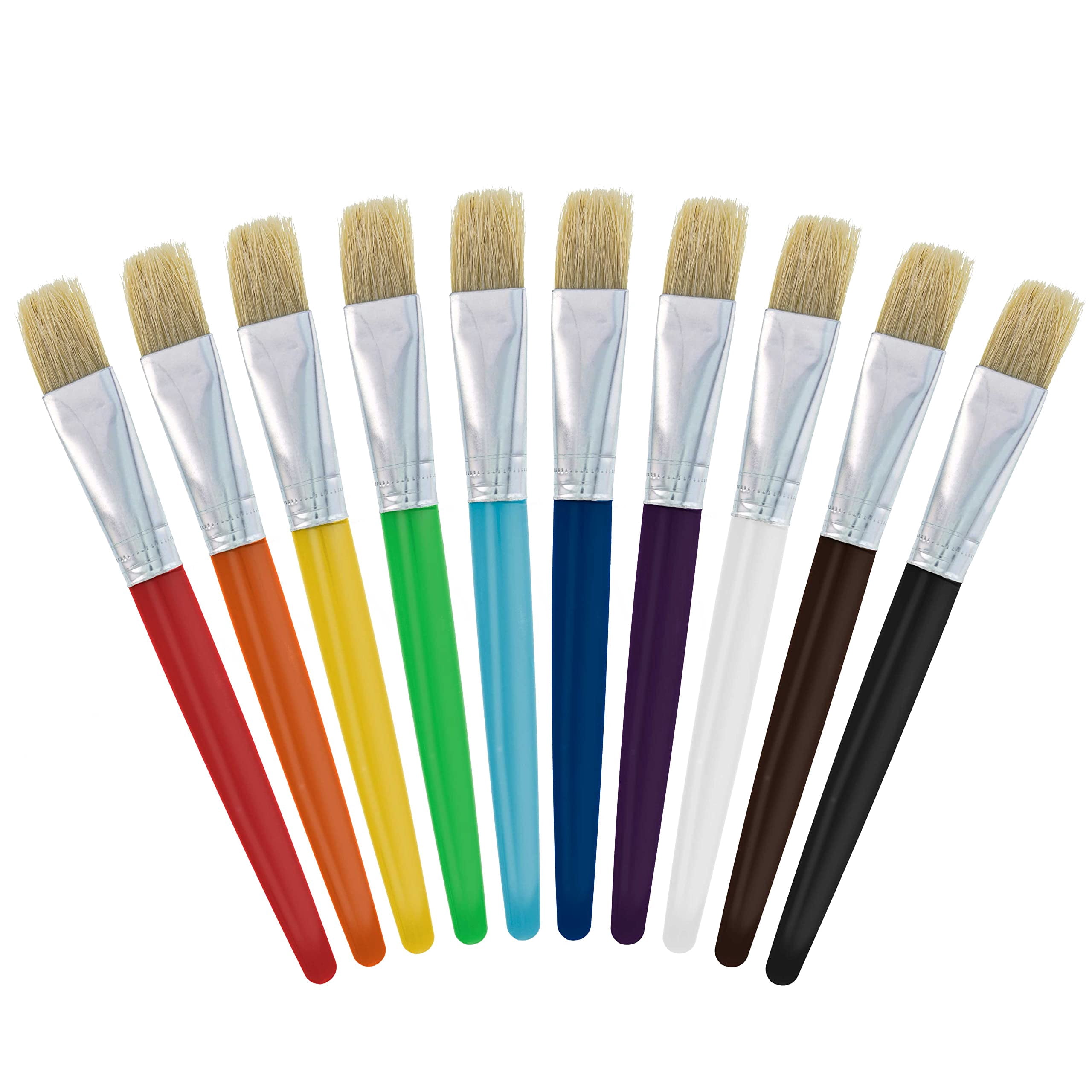 U.S. Art Supply 10-Piece Large Flat Chubby Hog Bristle Tempera Paint ...
