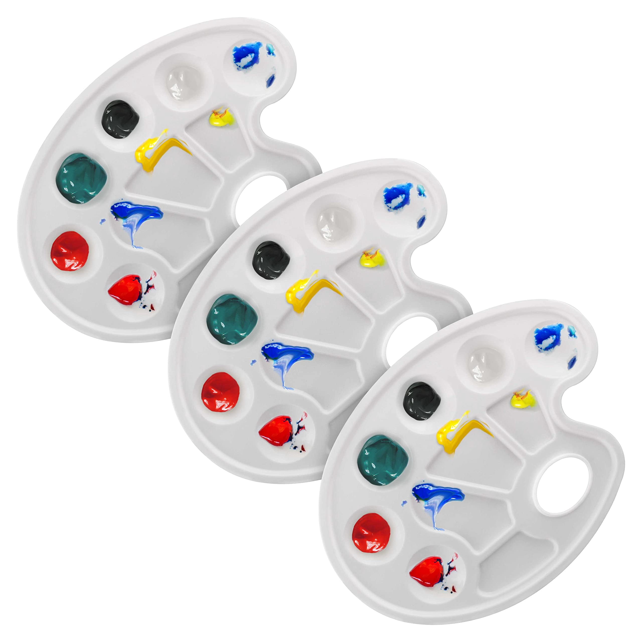 U.S. Art Supply 10-Well Plastic Artist AIS1 Painting Palette of 3 ...