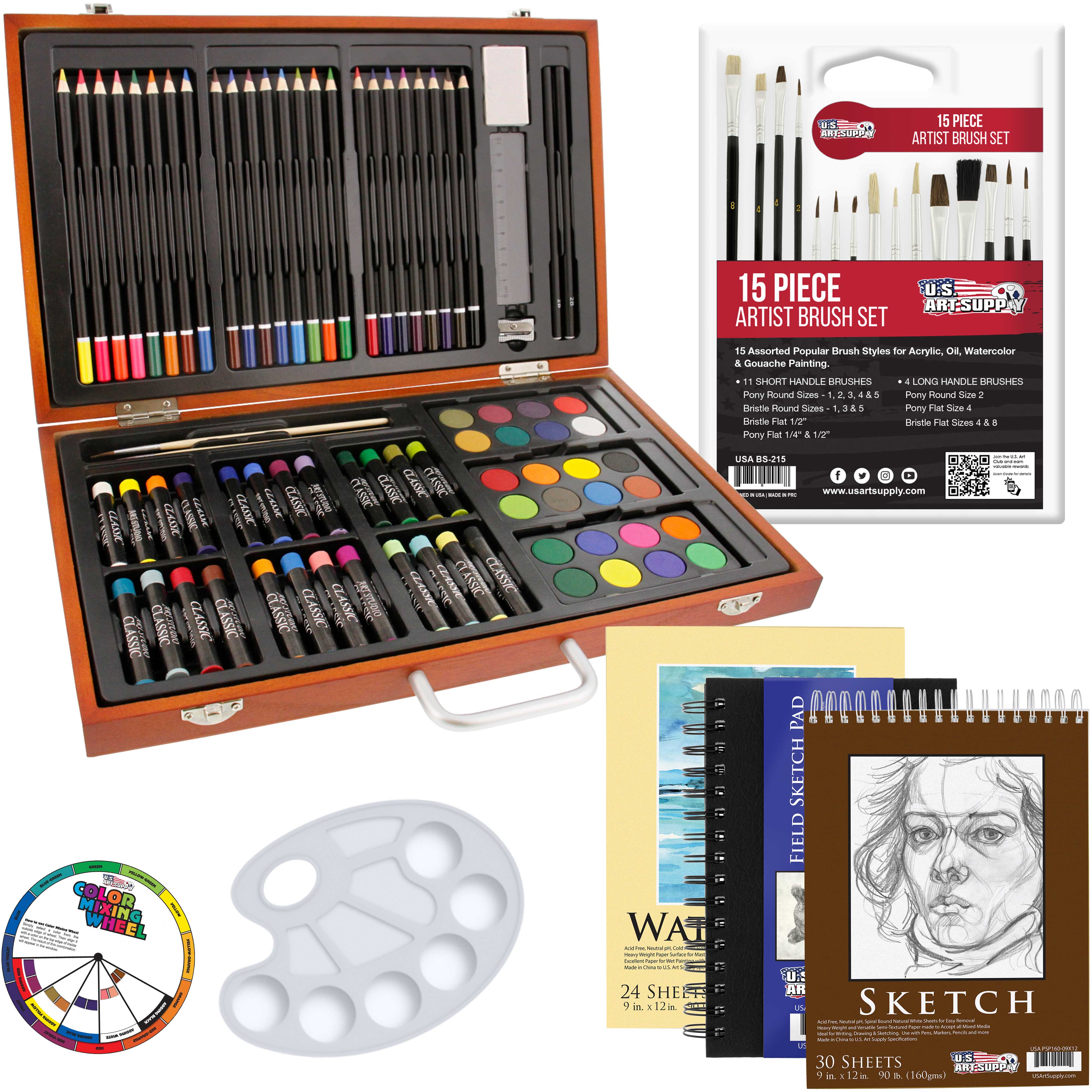 U.S. Art Supply 82-Piece Deluxe Artist Studio Creativity Set Wood Box ...