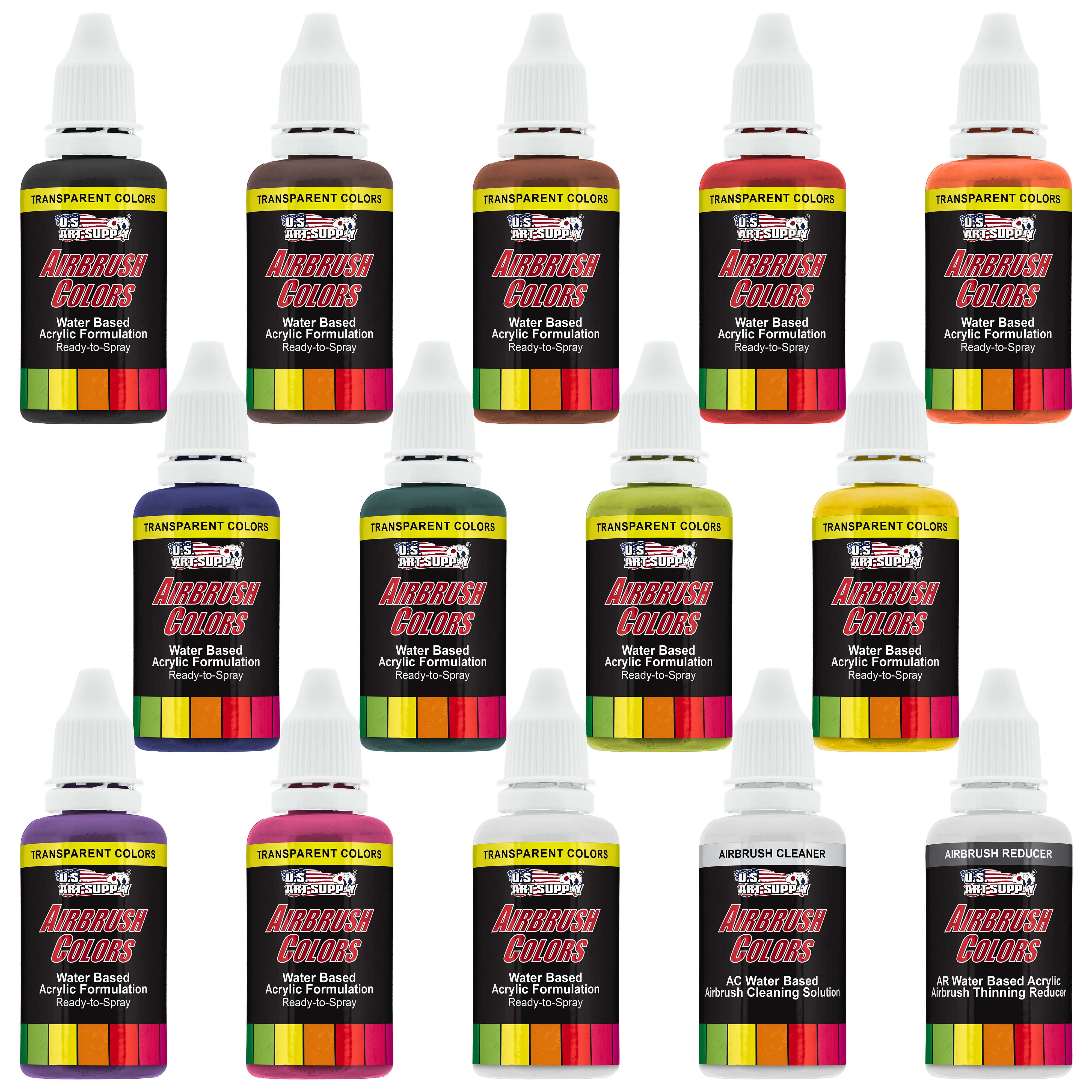 U.S. Art Supply® 12 Color 1oz Transparent AIRBRUSH Paint Set w Cleaner ...