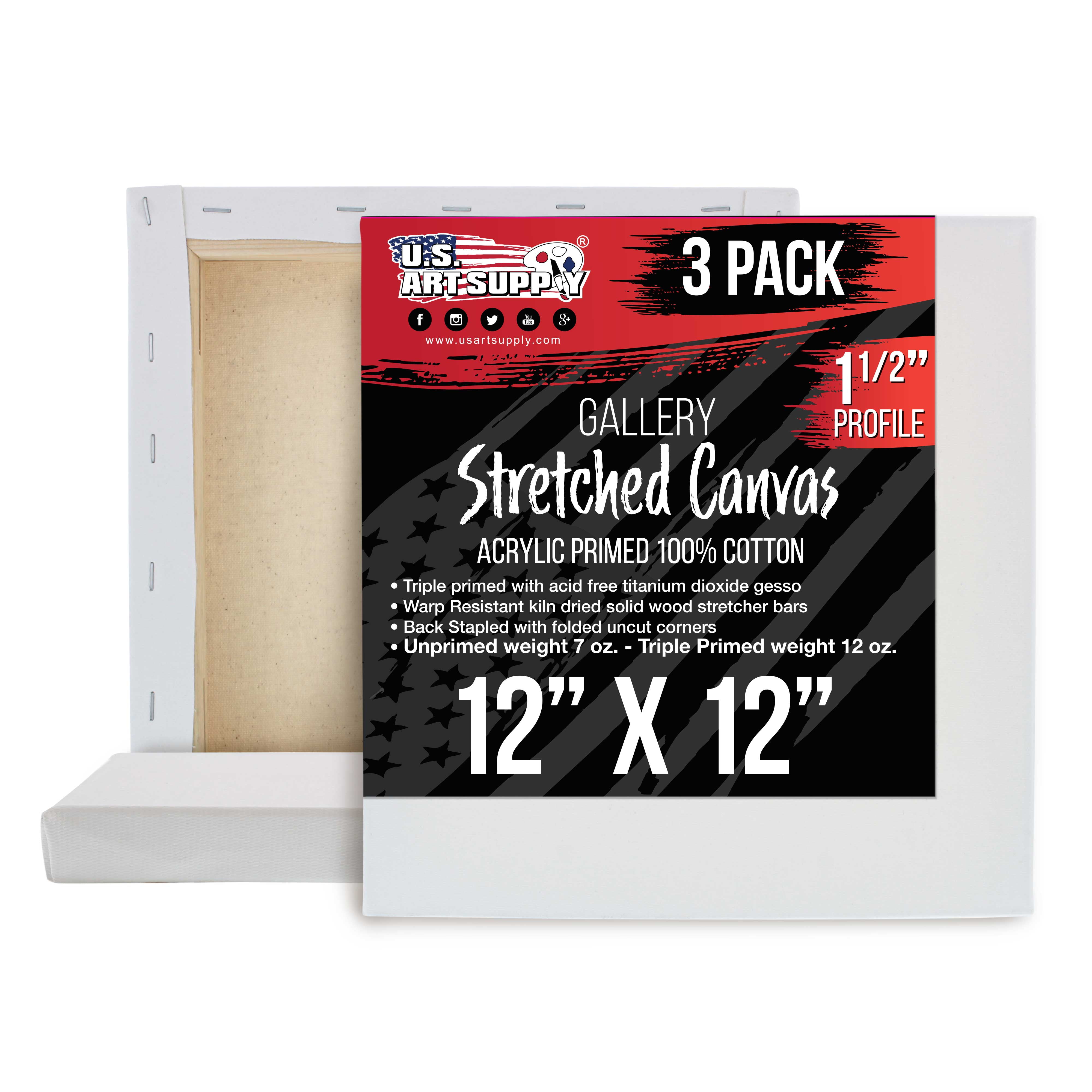 U.S. Art Supply 12" x 12" Gallery Depth 1-1/2" Profile Stretched Canvas ...