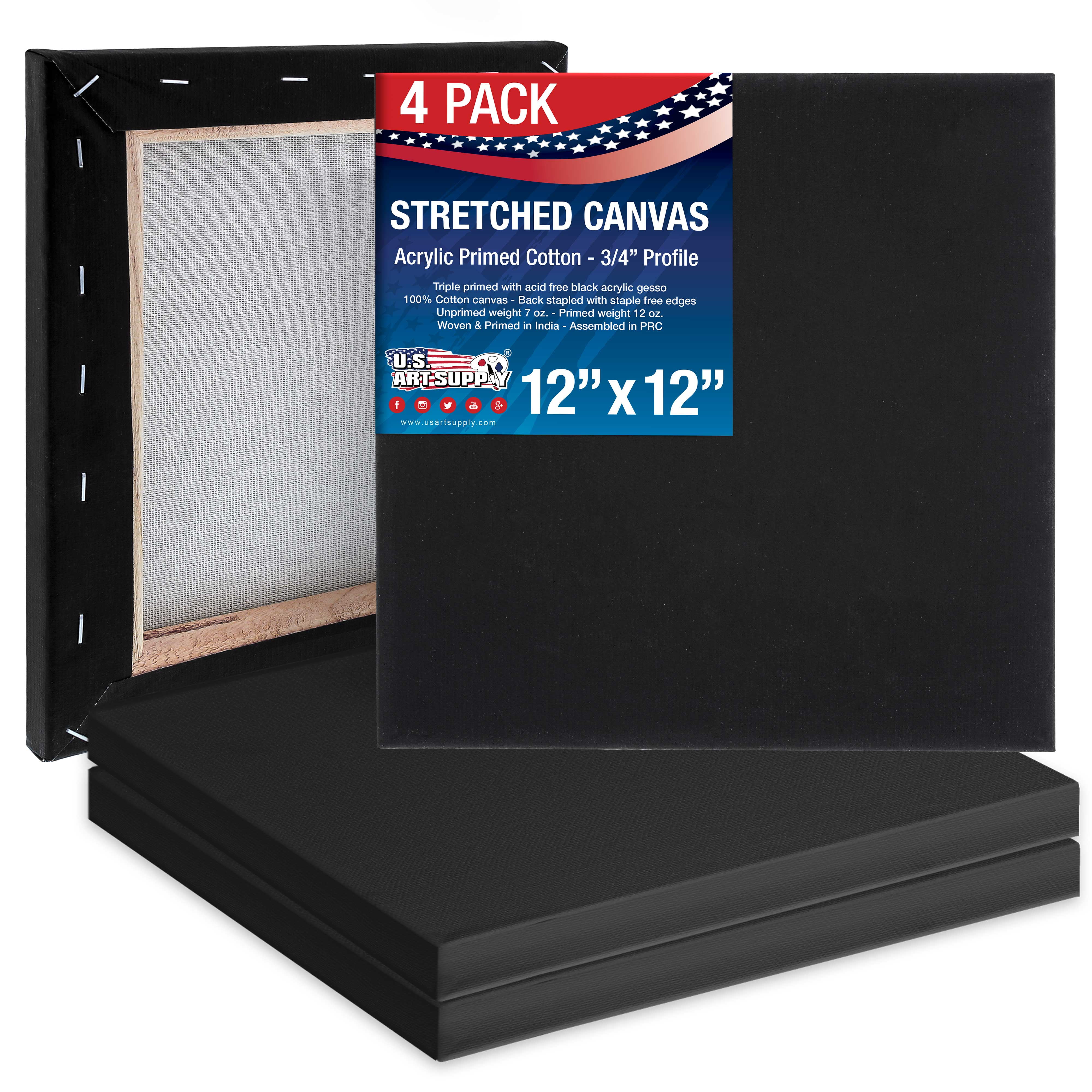 U.S. Art Supply 12 x 12 inch Black Stretched Canvas 12-Ounce Primed, 4 ...