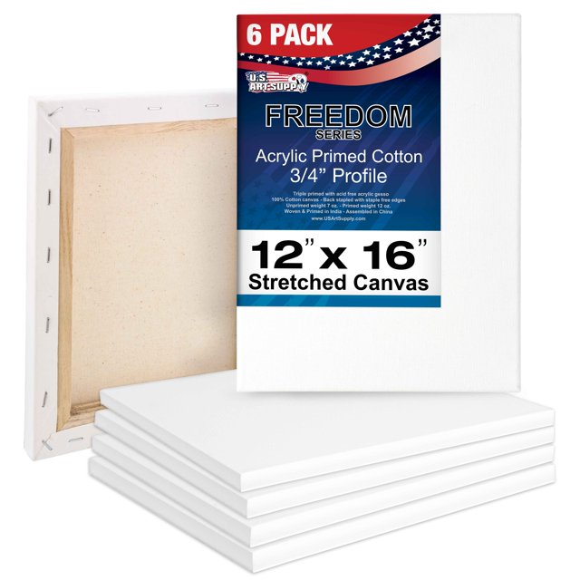 U.S. Art Supply 12 x 16 inch Stretched Canvas 12-Ounce Triple Primed, 6 ...