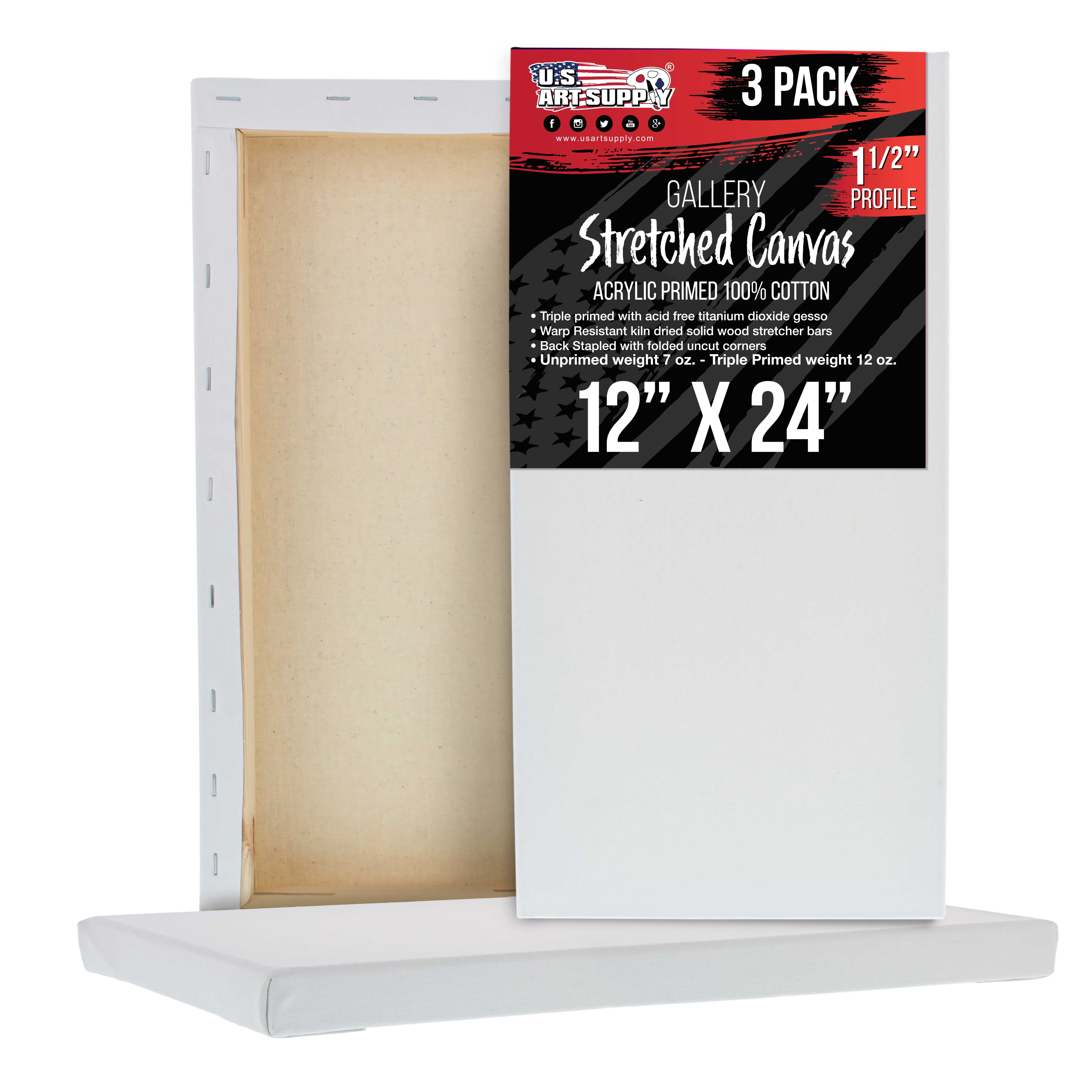 U.S. Art Supply 12" x 24" Gallery Depth 1-1/2" Profile Stretched Canvas ...