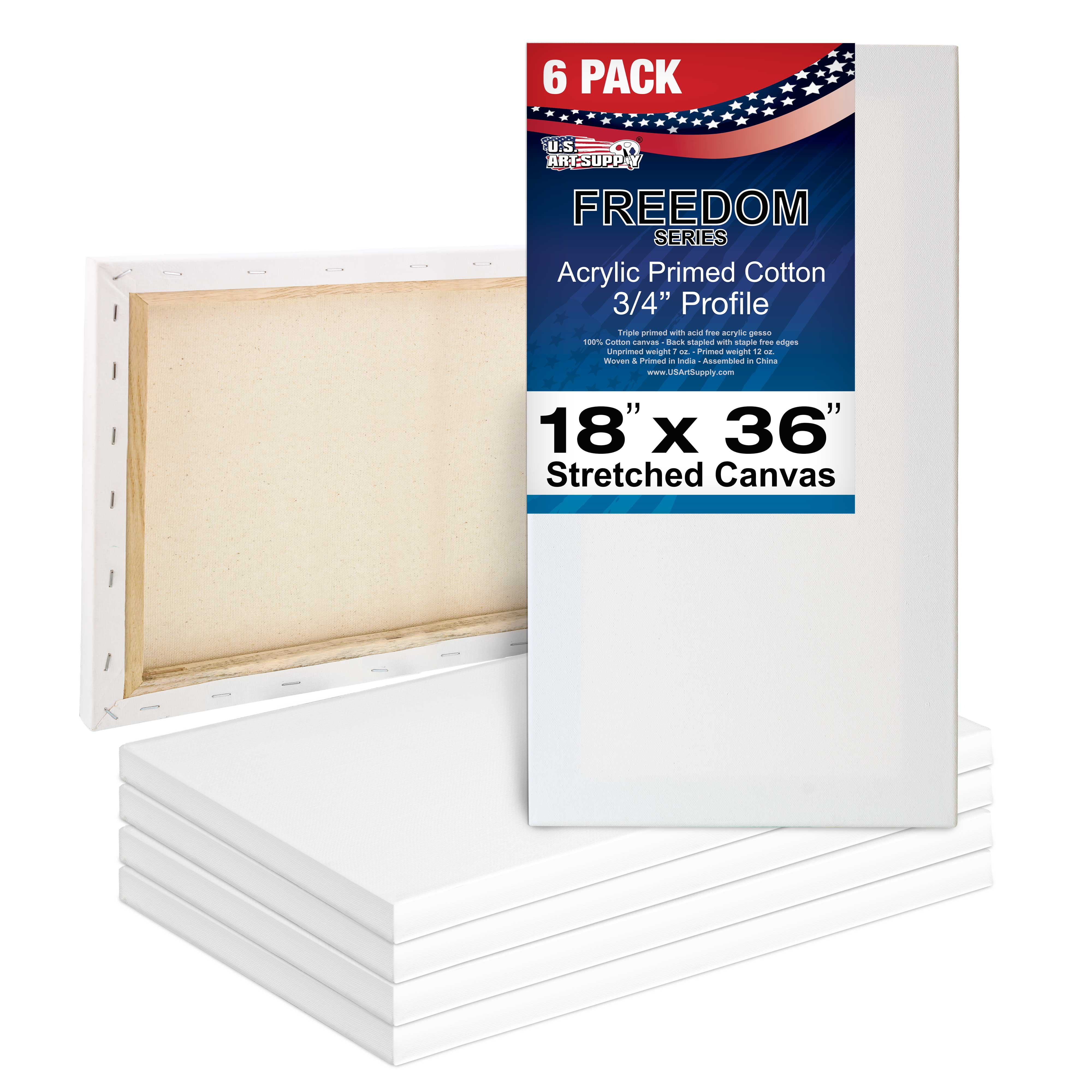 U.S. Art Supply 18 x 36 inch Stretched Canvas 12-Ounce Triple Primed, 6 ...