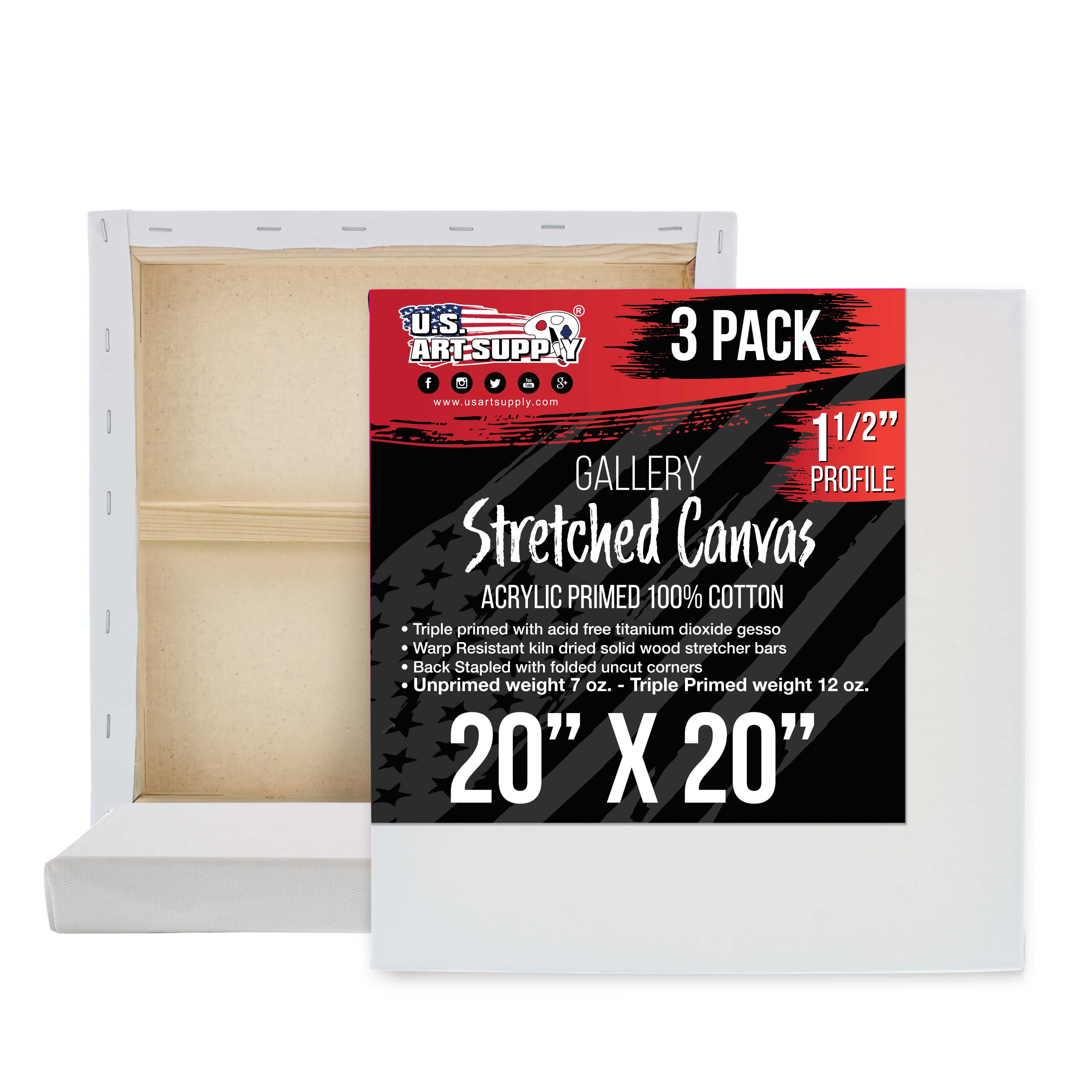 U.S. Art Supply 20" x 20" Gallery Depth 1-1/2" Profile Stretched Canvas ...