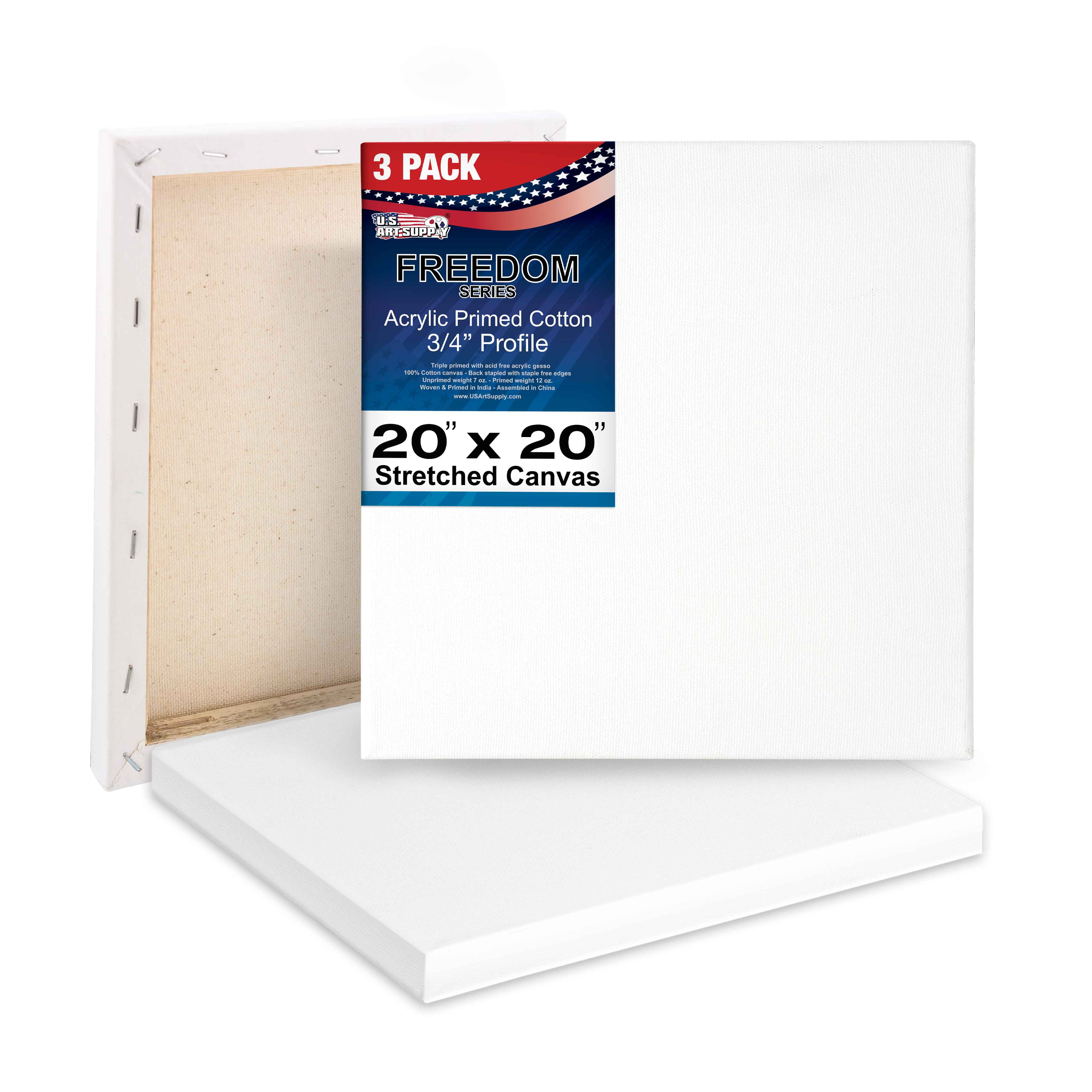 U.S. Art Supply 20 x 20 inch Stretched Canvas 12-Ounce Triple Primed, 3 ...