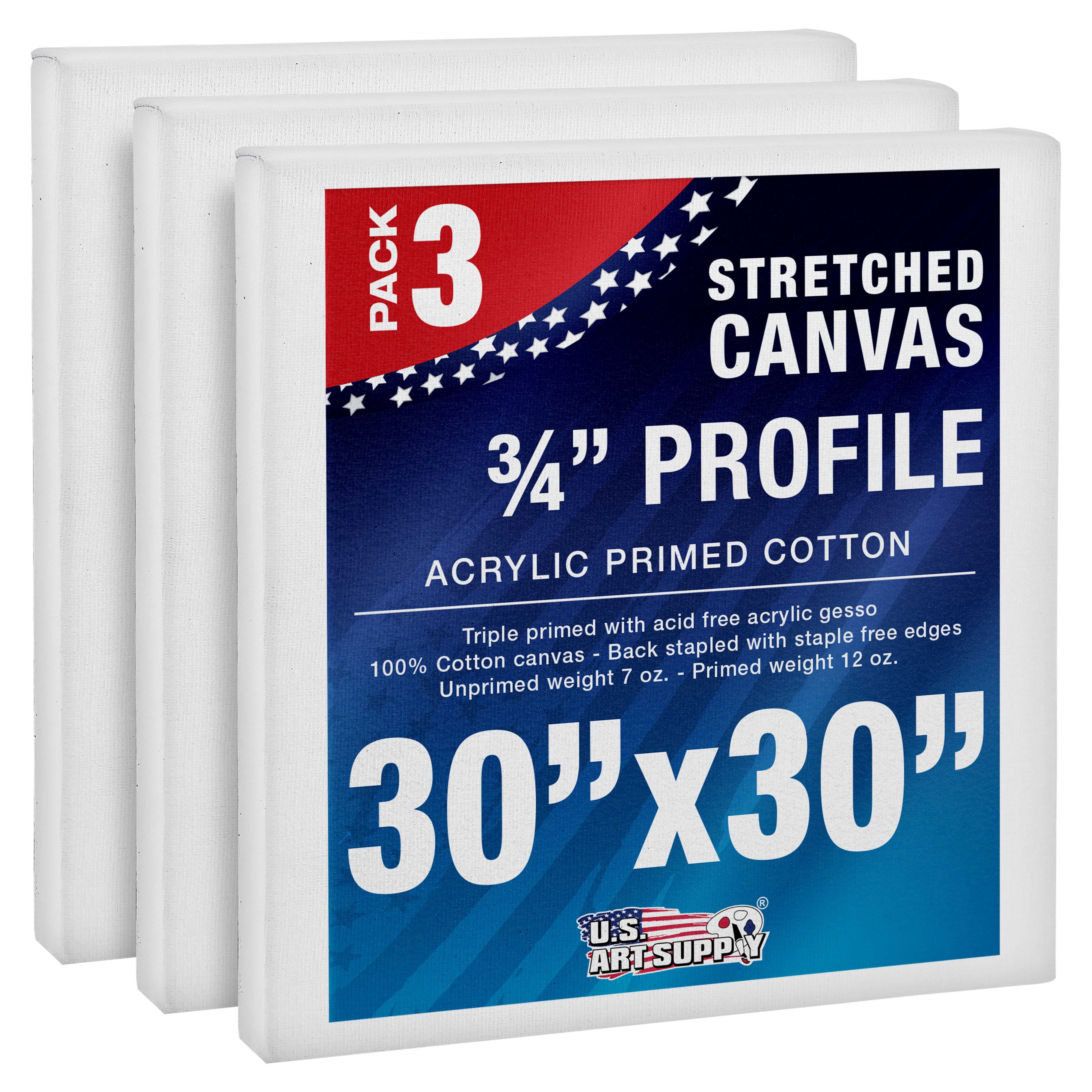 U.S. Art Supply 30 x 30 inch Stretched Canvas 12-Ounce Triple Primed, 3 ...