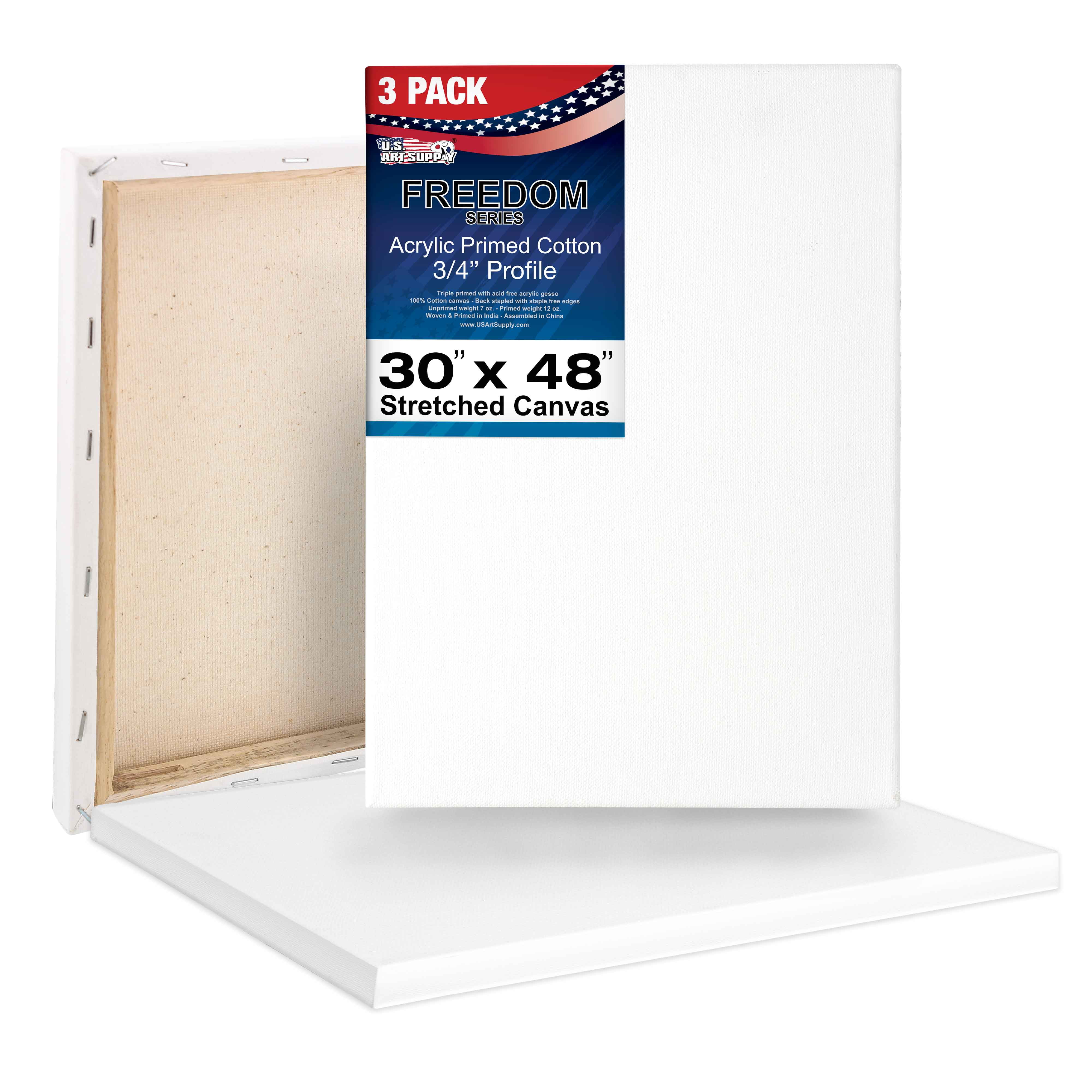 U.S. Art Supply 30x48 inch Stretched Canvas, 12-Ounce Triple Primed, 3 ...