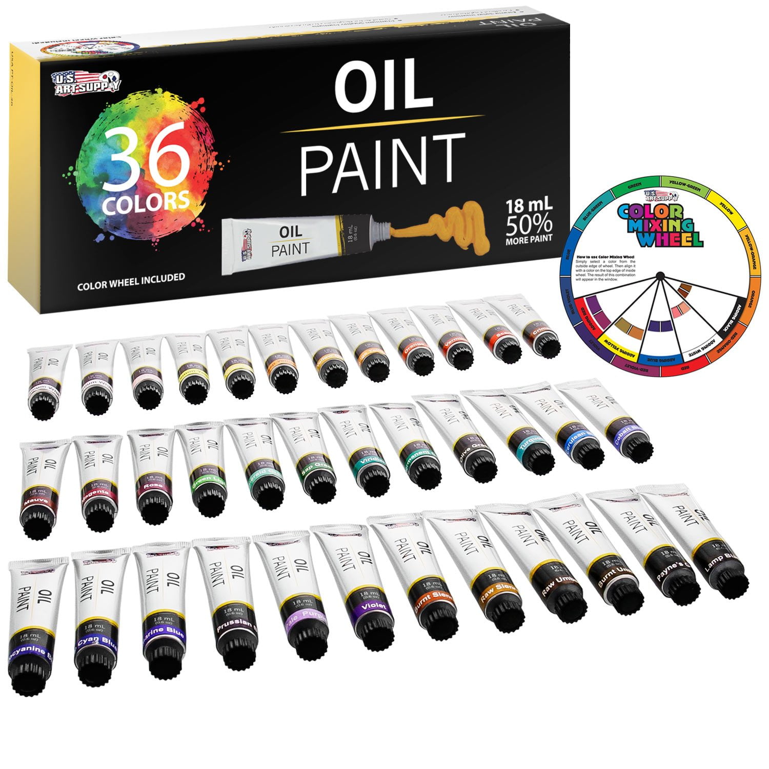 U.S. Art Supply 36 Color Oil Paint Set - Tubes With Vibrant Colors for ...