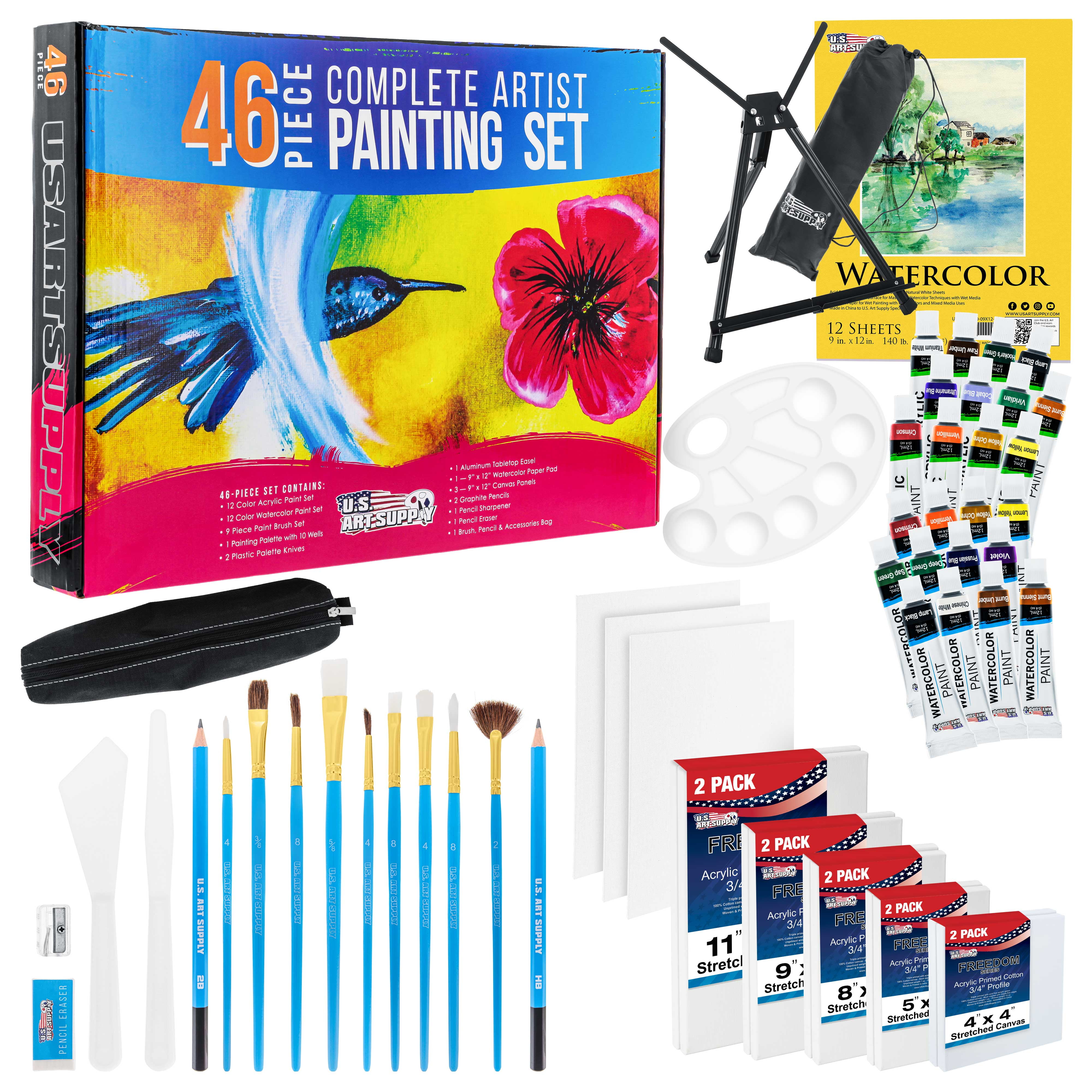 U.S. Art Supply 46 Piece Artist Painting Gift Box Set with 10 Assorted ...