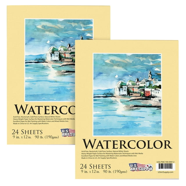 "U.S. Art Supply 9""x12"" Heavyweight Watercolor Paper Pad, 2 Pack, 24 ...