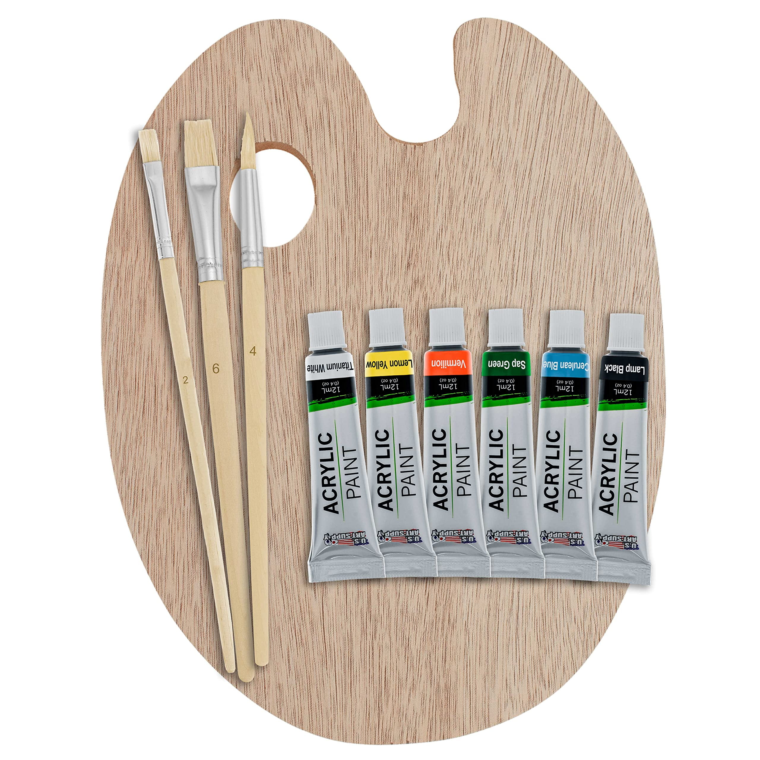 U.S. Art Supply Artist Wood Painting Palette with 6-Piece Acrylic Paint ...