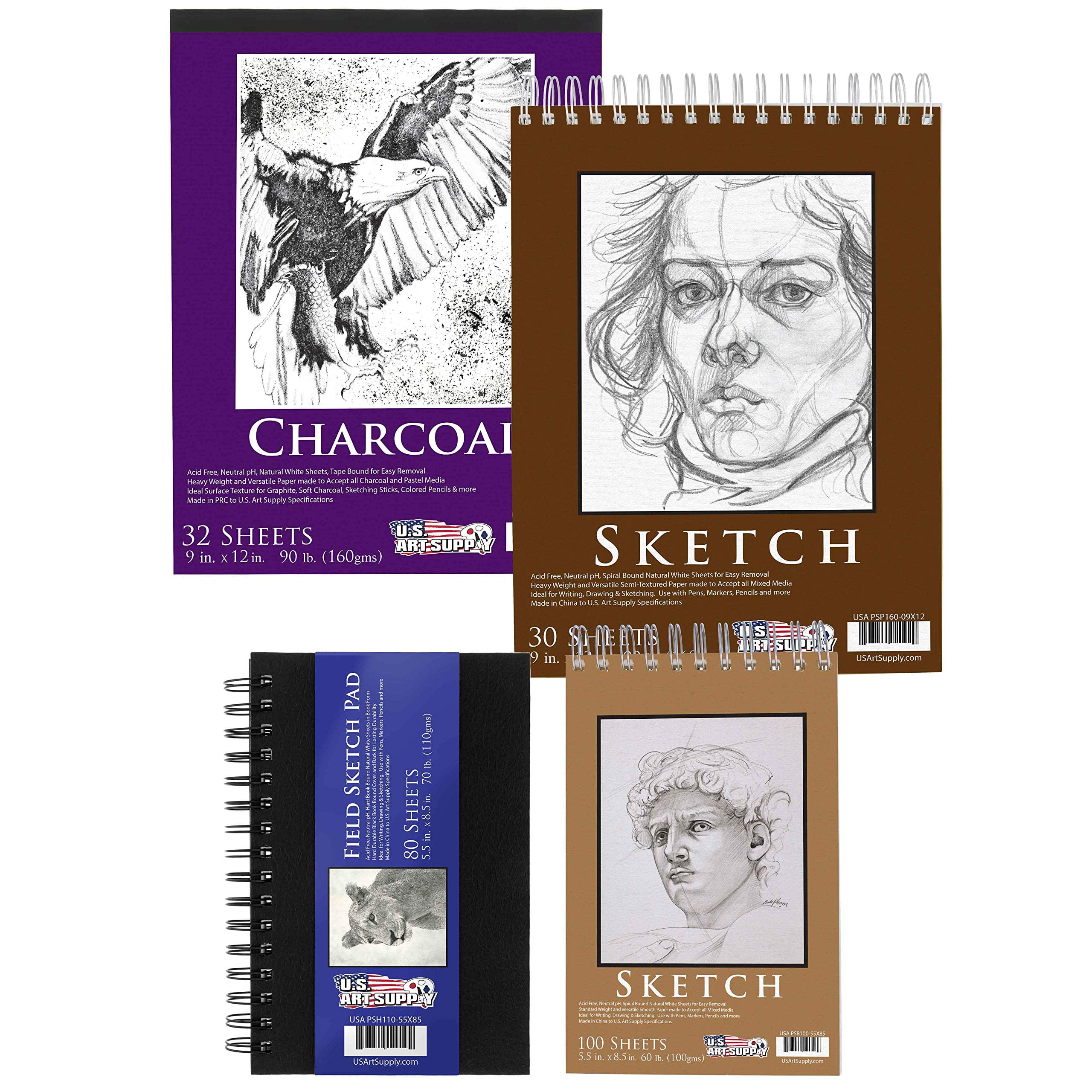 U.S. Art Supply Set of 4 Different Stylesof and Drawing Paper Pads (242 ...